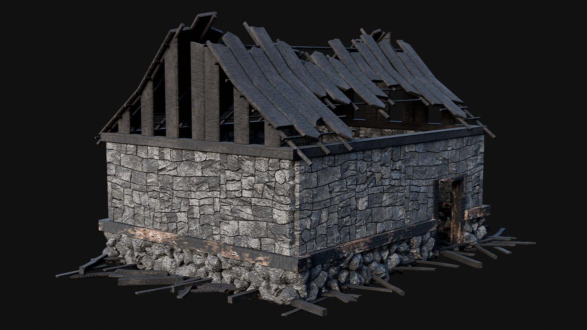 Burned Stone Medieval Houses Collection - 3D Model by Enterables