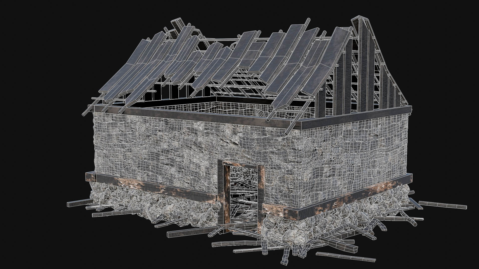 Burned Stone Medieval Houses Collection - 3D Model by Enterables