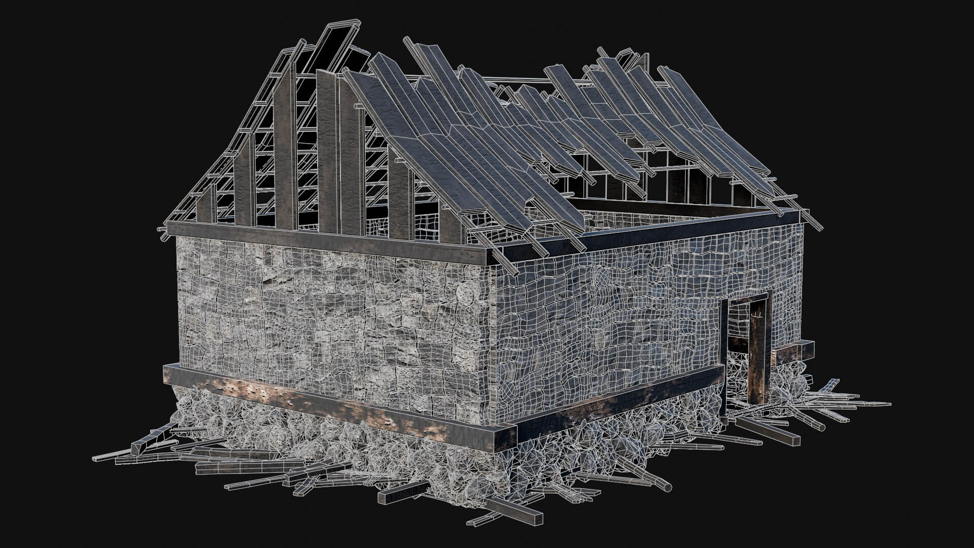 Burned Stone Medieval Houses Collection - 3D Model by Enterables