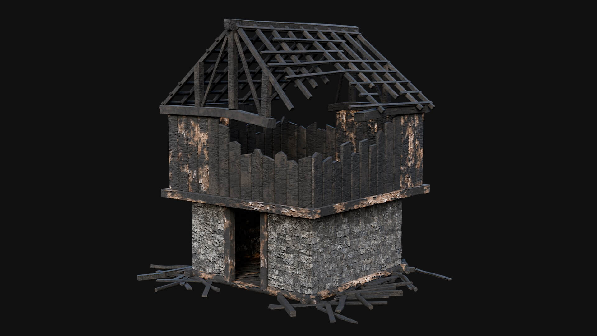 Burned Stone Medieval Houses Collection - 3D Model by Enterables