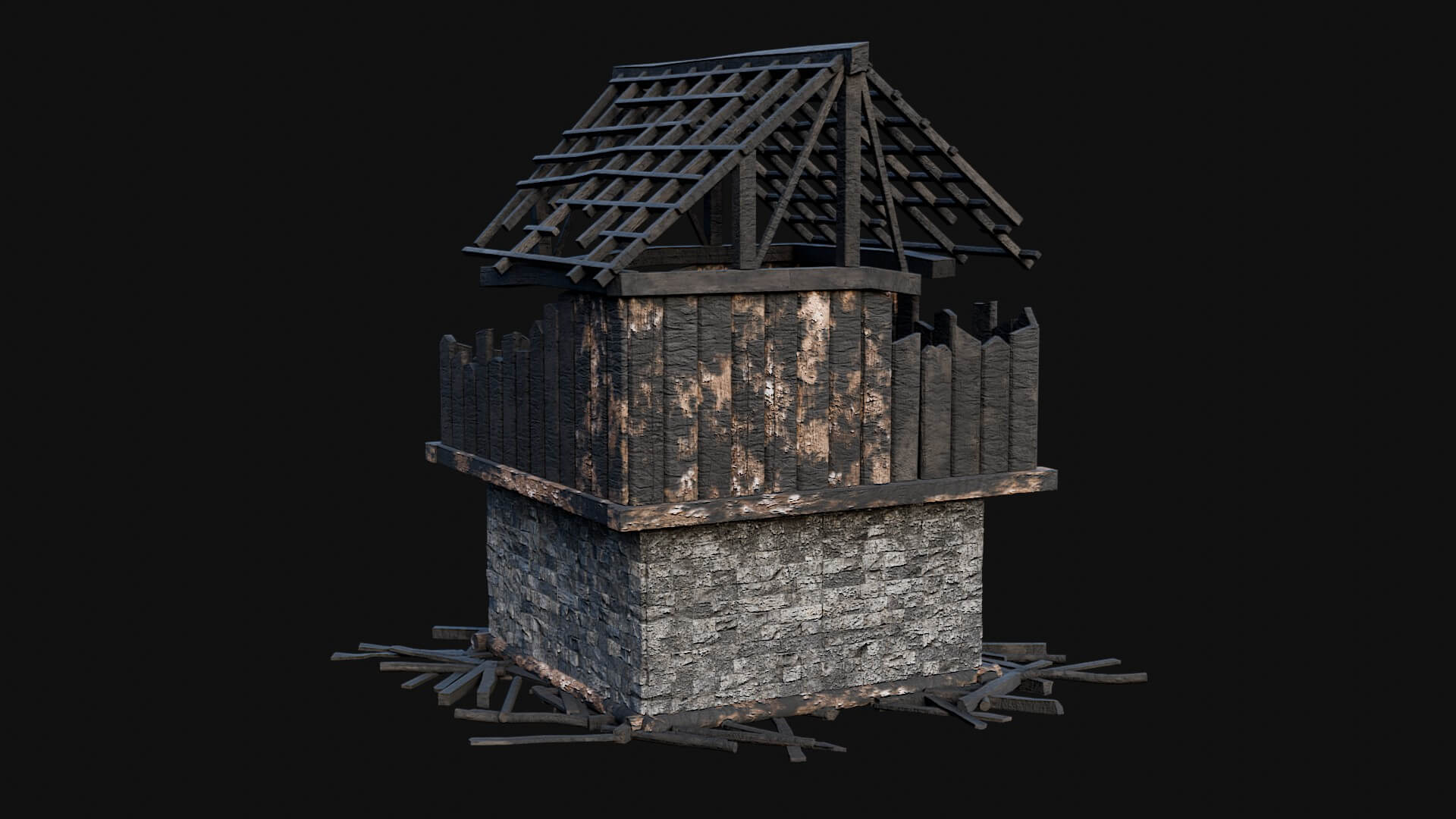 Burned Stone Medieval Houses Collection - 3D Model by Enterables