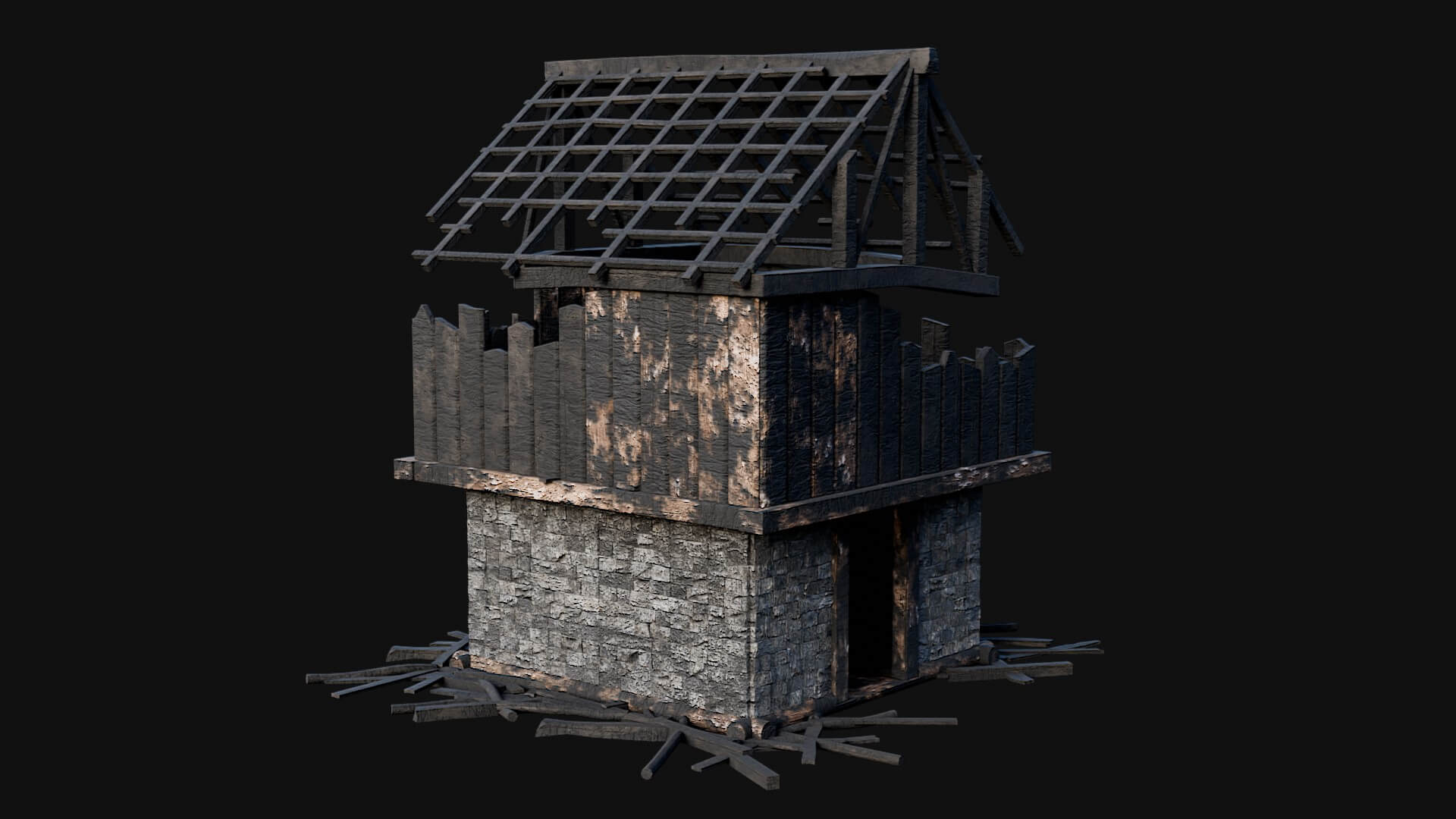 Burned Stone Medieval Houses Collection - 3D Model by Enterables