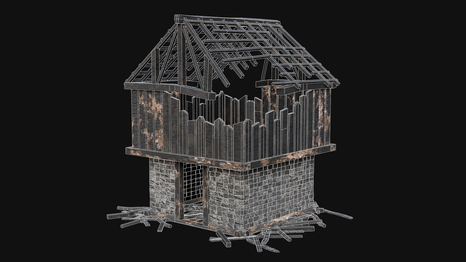 Burned Stone Medieval Houses Collection - 3D Model by Enterables