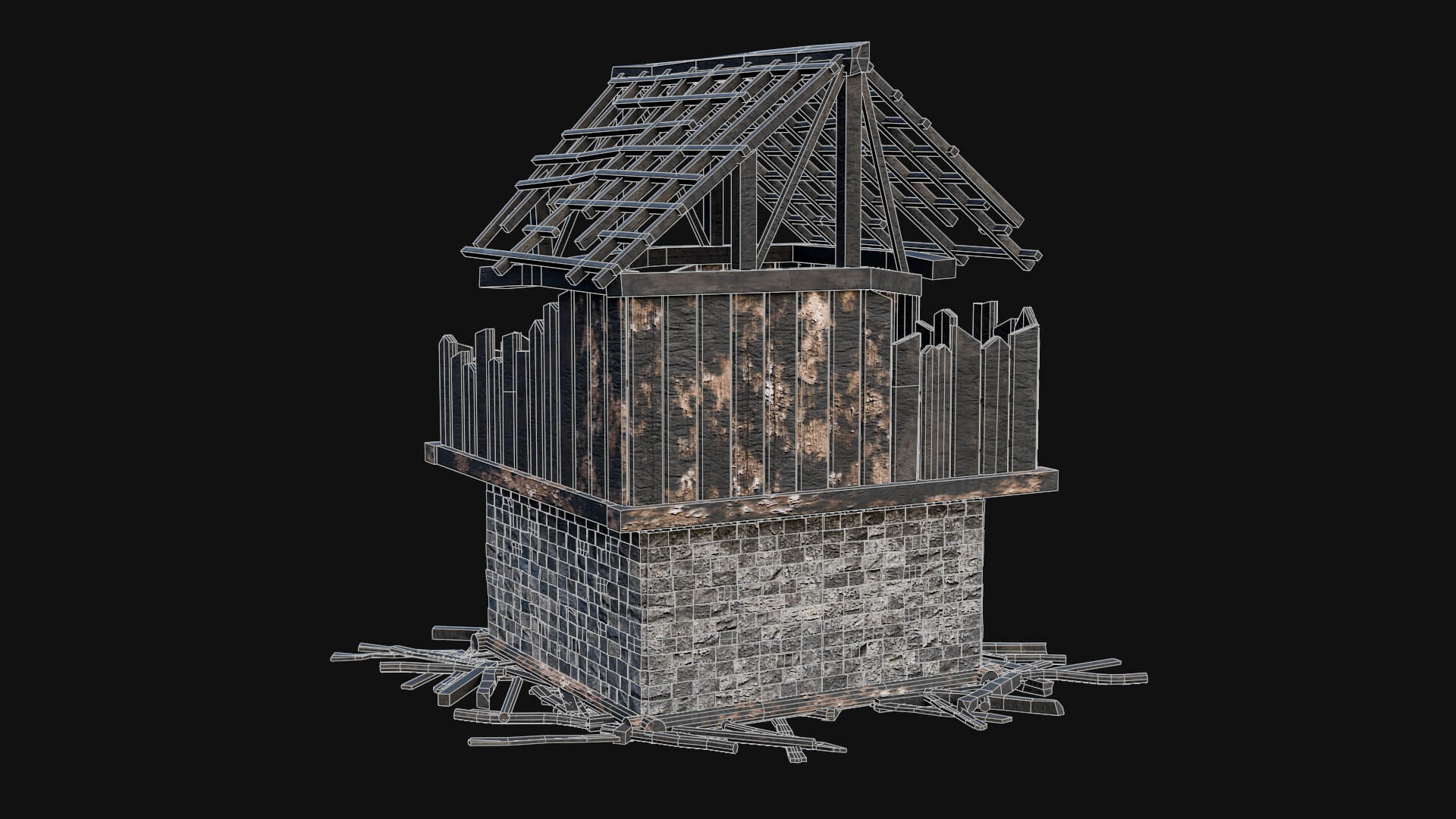 Burned Stone Medieval Houses Collection - 3D Model by Enterables