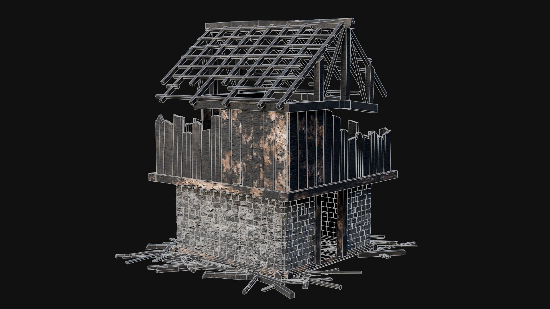 Burned Stone Medieval Houses Collection - 3D Model by Enterables