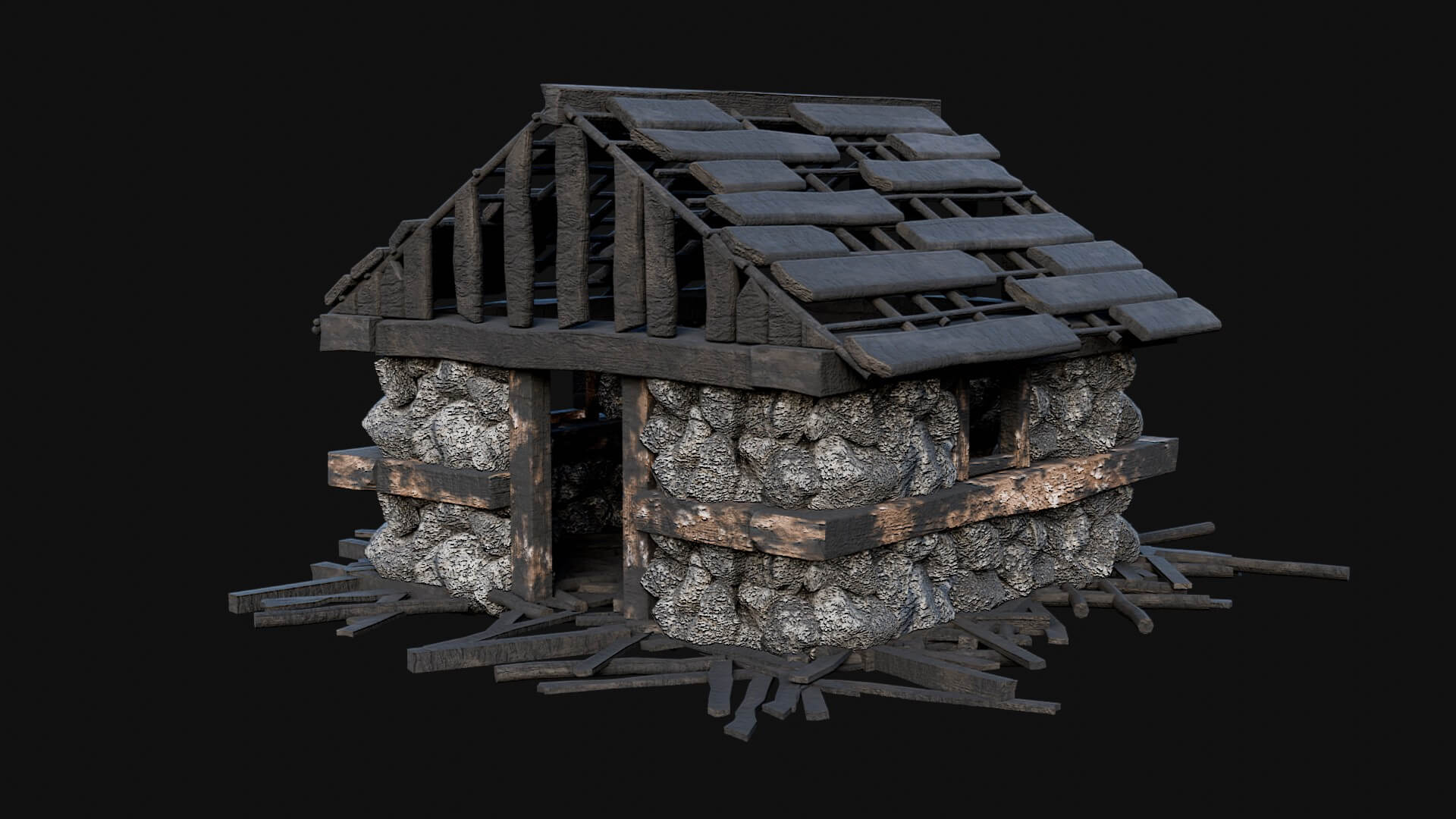 Burned Stone Medieval Houses Collection - 3D Model by Enterables