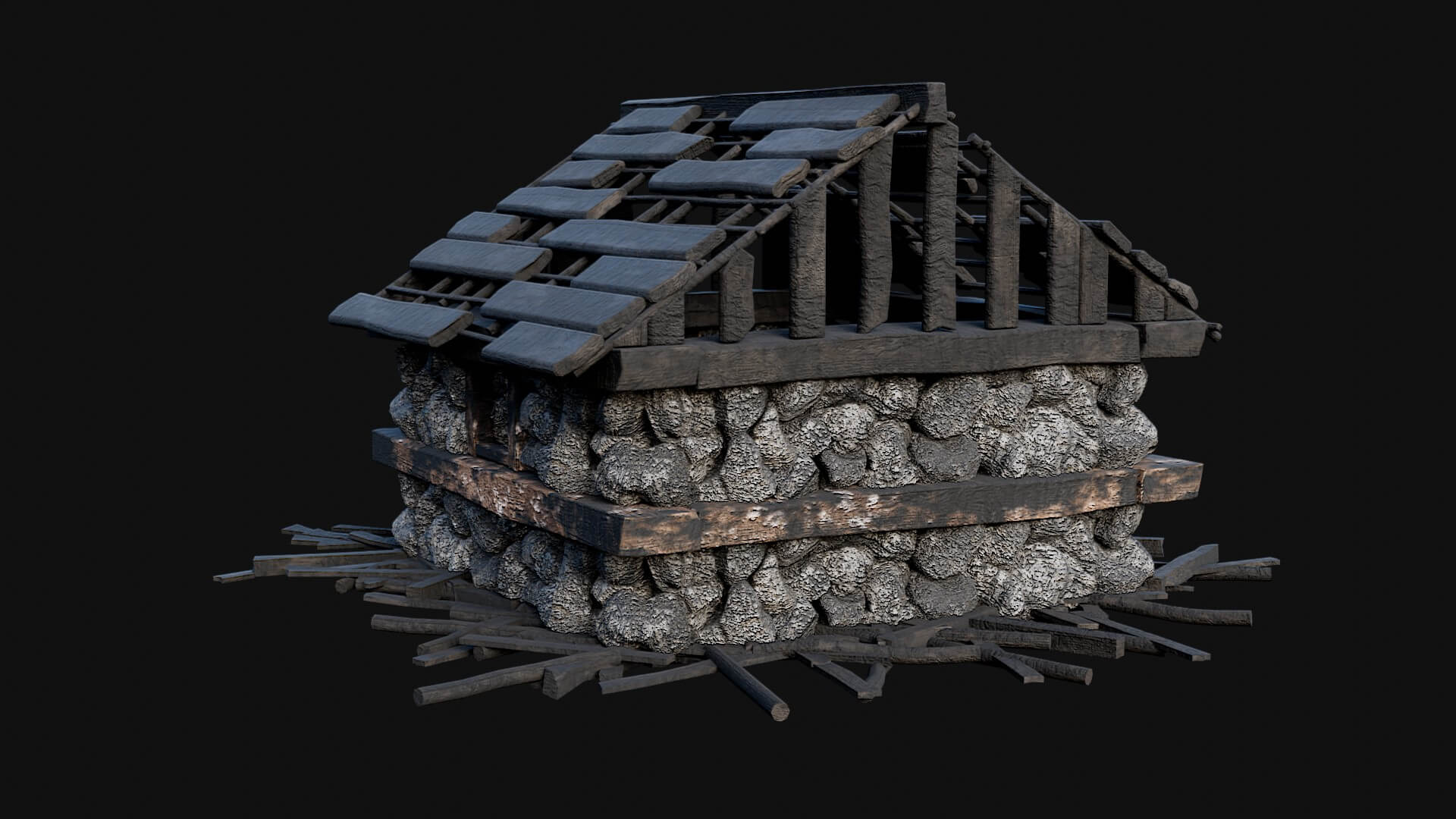Burned Stone Medieval Houses Collection - 3D Model by Enterables
