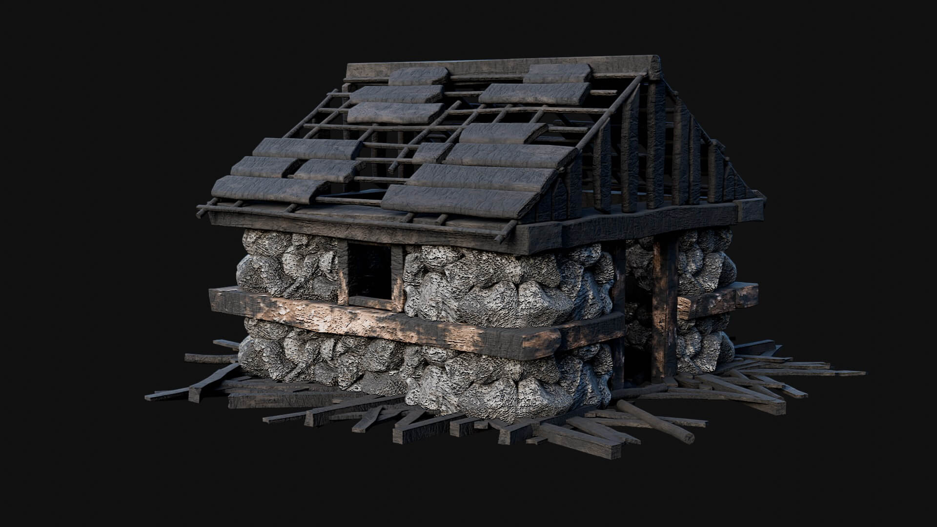 Burned Stone Medieval Houses Collection - 3D Model by Enterables