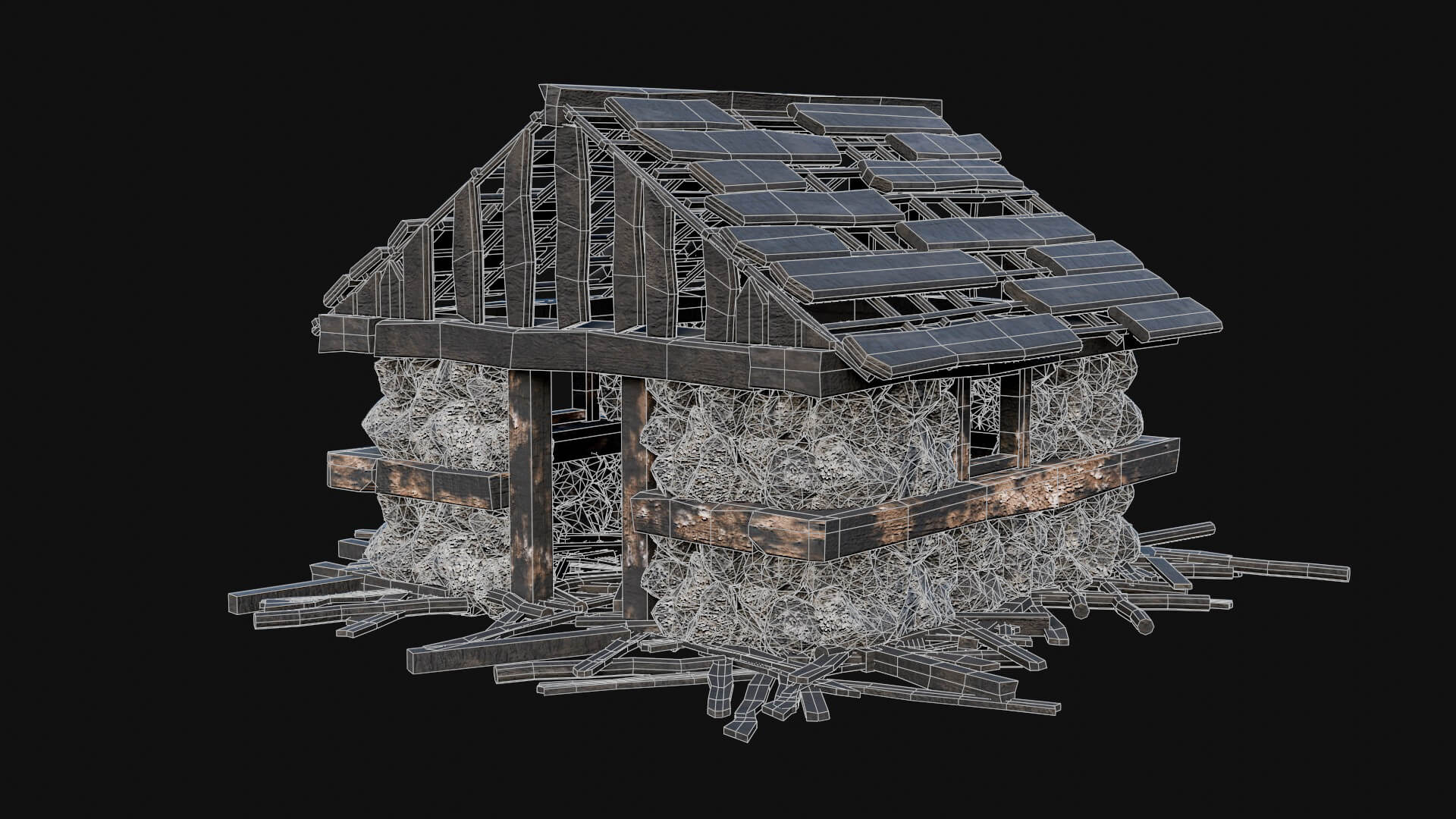 Burned Stone Medieval Houses Collection - 3D Model by Enterables