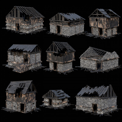 Burned Stone Medieval Houses Collection - 3D Model by Enterables
