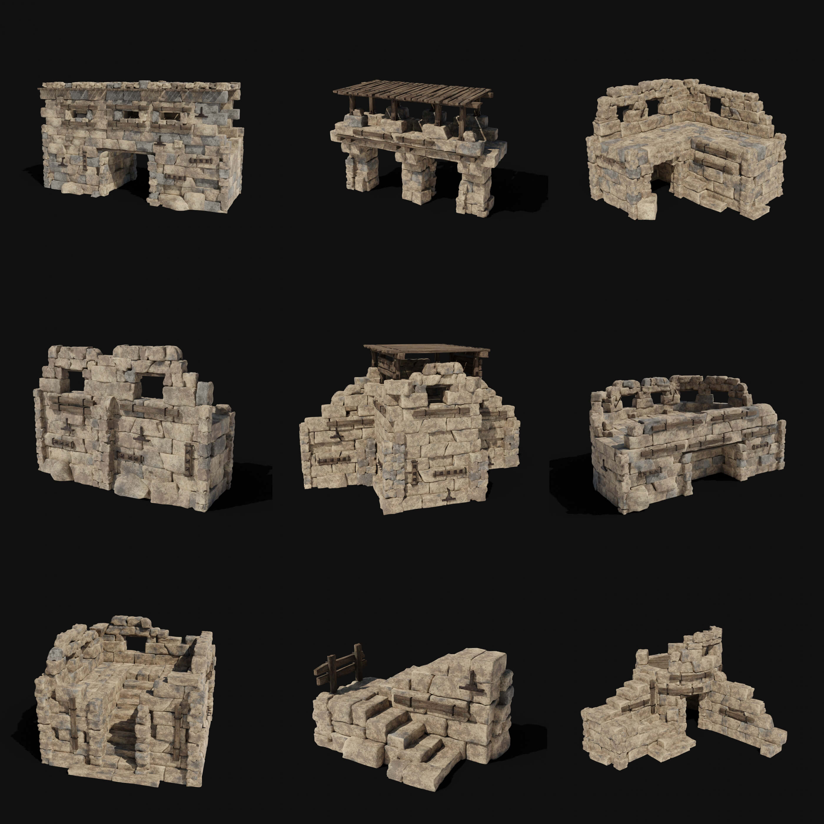 Castle Walls Ruin Collection - 3D Model by Enterables