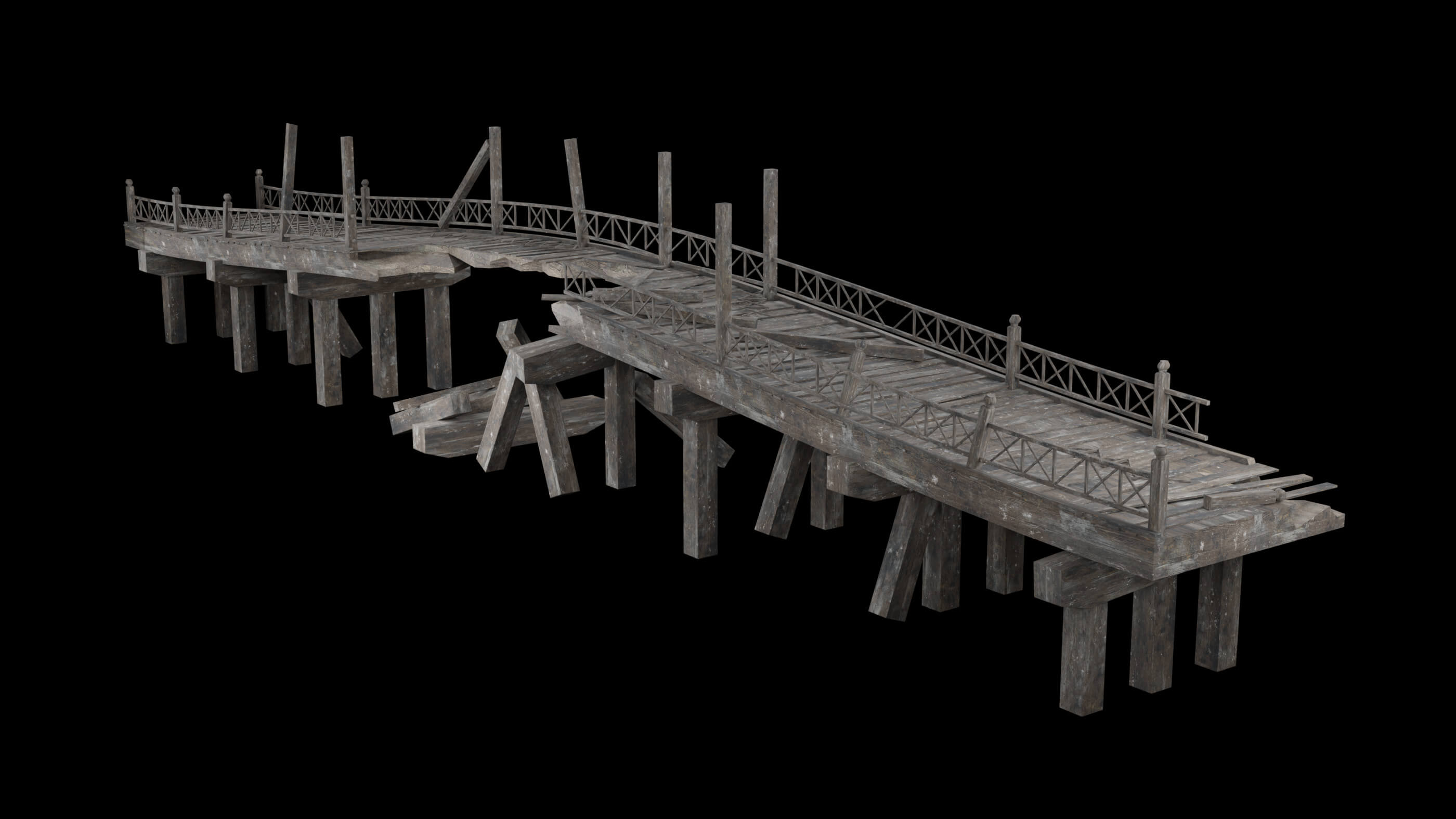 Destroyed Wooden Bridge Medieval Fantasy Collection - 3D Model by ...