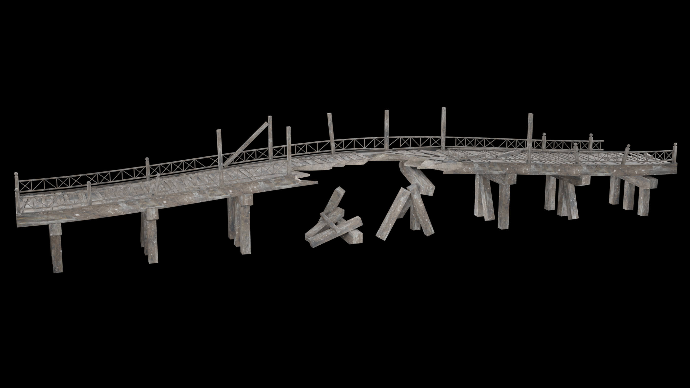 Destroyed Wooden Bridge Medieval Fantasy Collection - 3D Model by ...