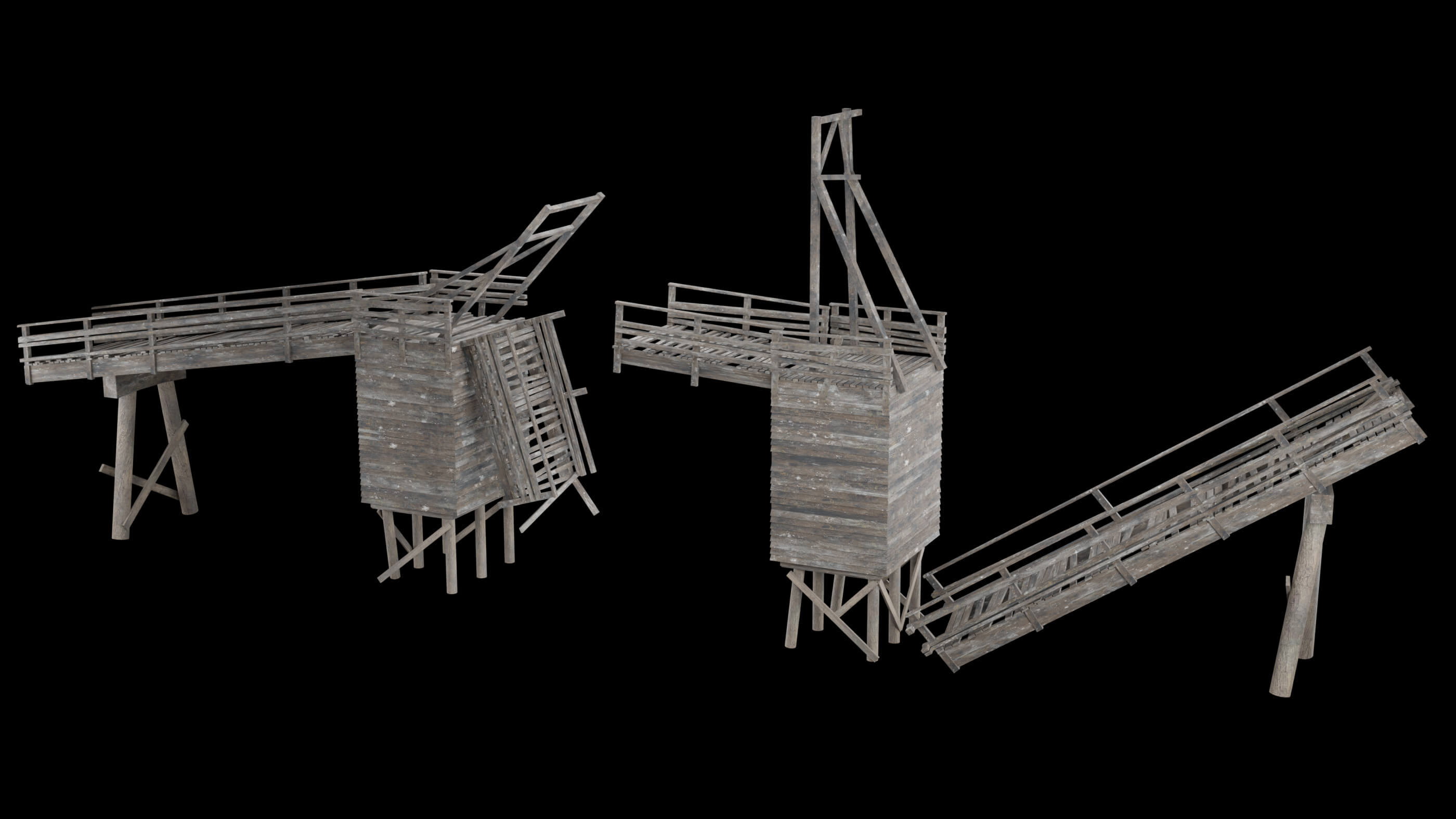 Destroyed Wooden Bridge Medieval Fantasy Collection - 3D Model by ...