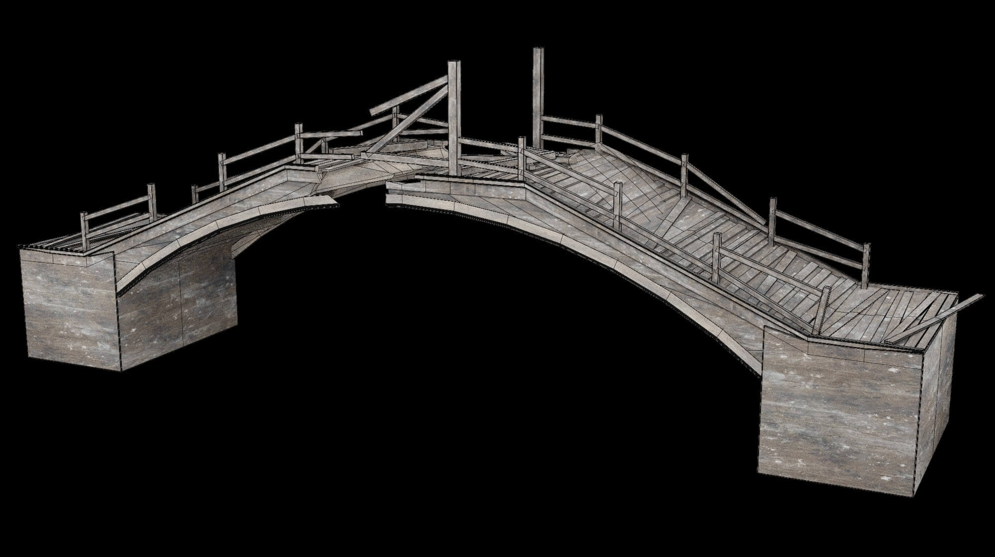 Destroyed Wooden Bridge Medieval Fantasy Collection - 3D Model by ...