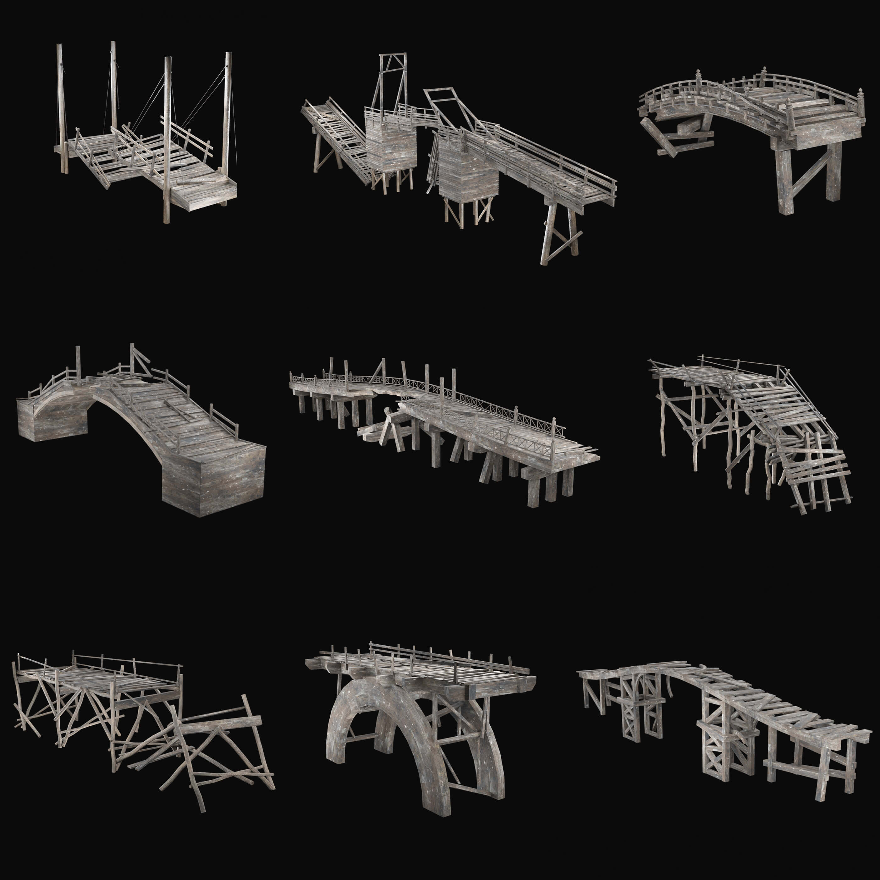 Destroyed Wooden Bridge Medieval Fantasy Collection - 3D Model by ...