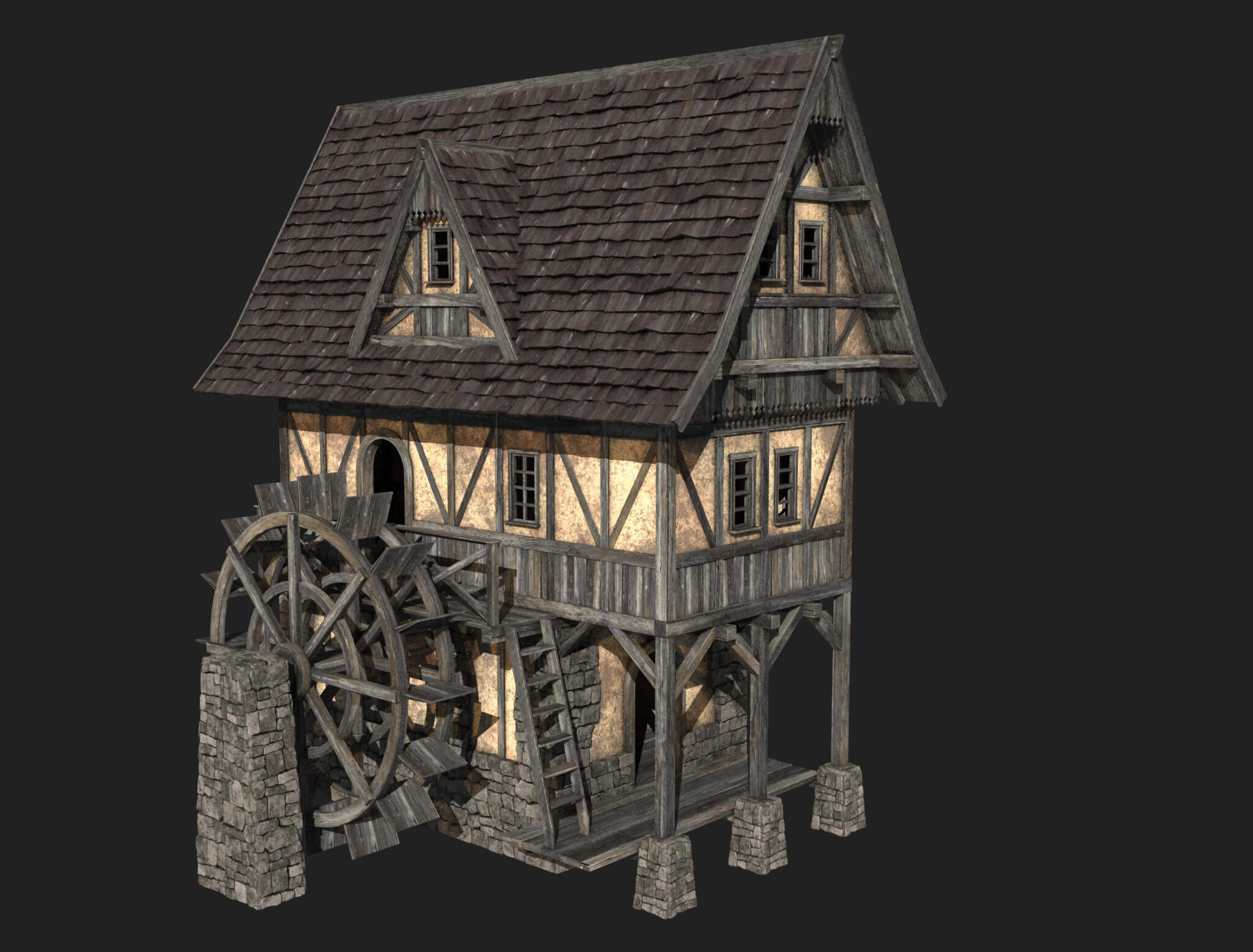Fantasy Watermill Medieval Town Building Collection - 3D Model by ...
