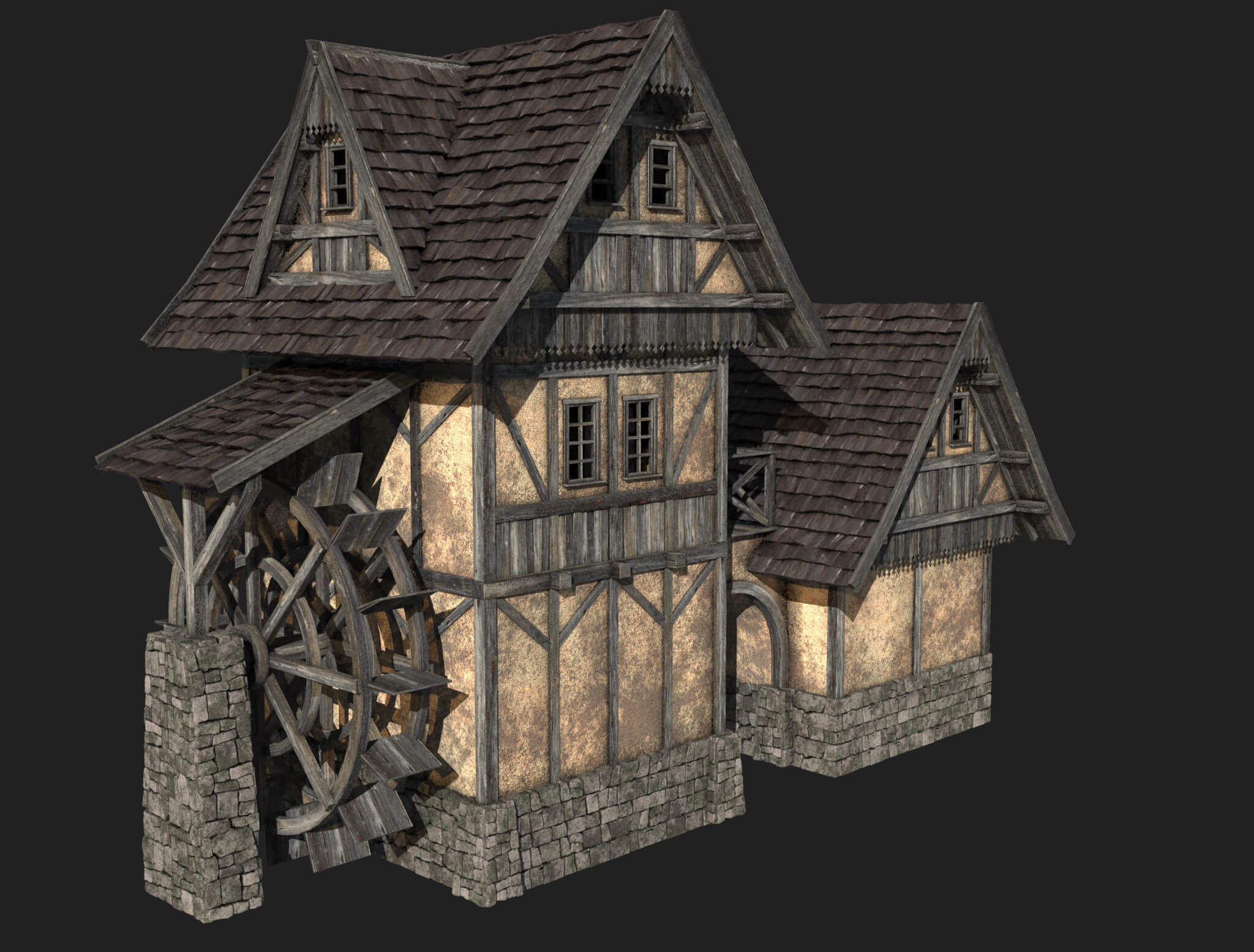 Fantasy Watermill Medieval Town Building Collection - 3D Model by ...