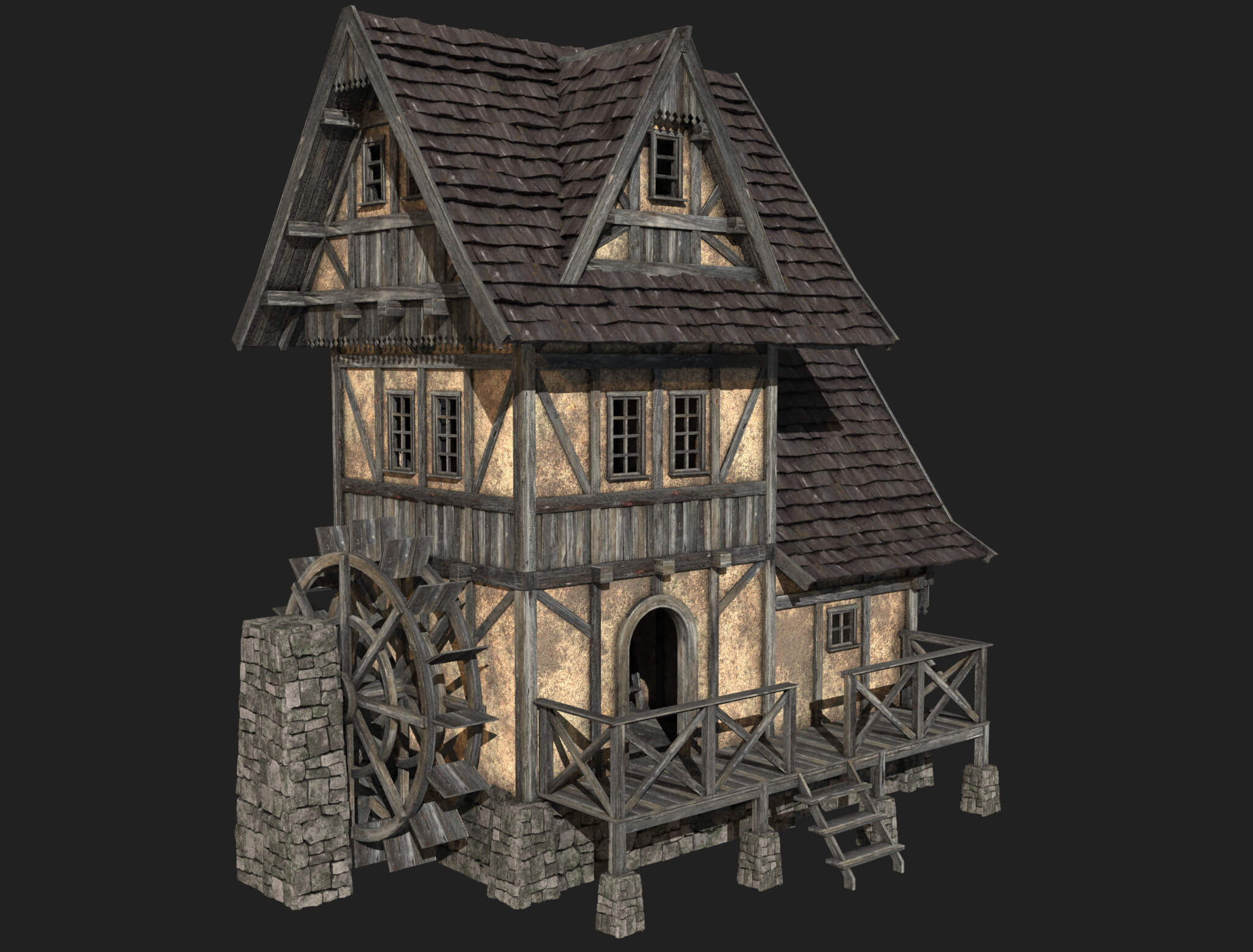 Fantasy Watermill Medieval Town Building Collection - 3D Model by ...