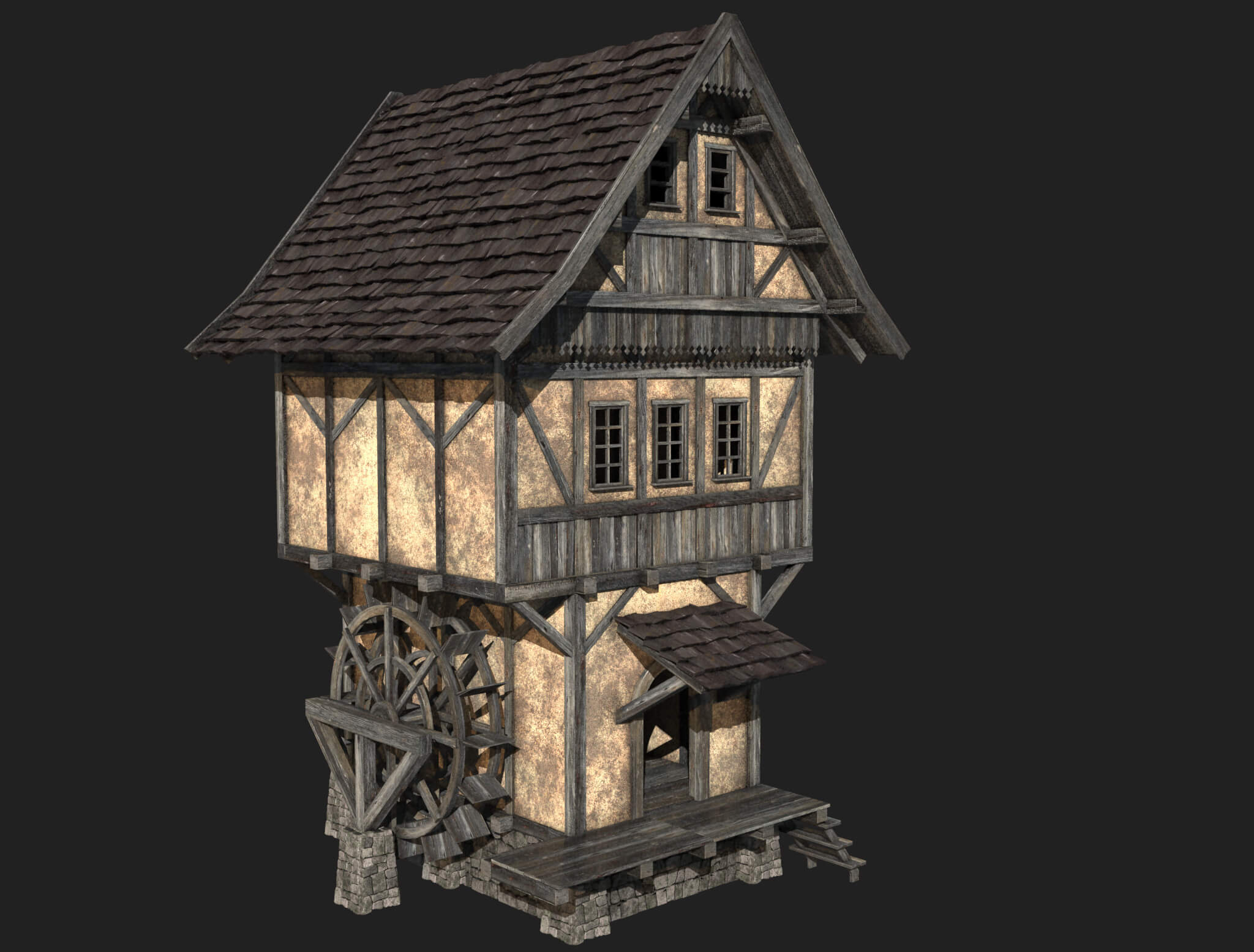 Fantasy Watermill Medieval Town Building Collection - 3D Model by ...