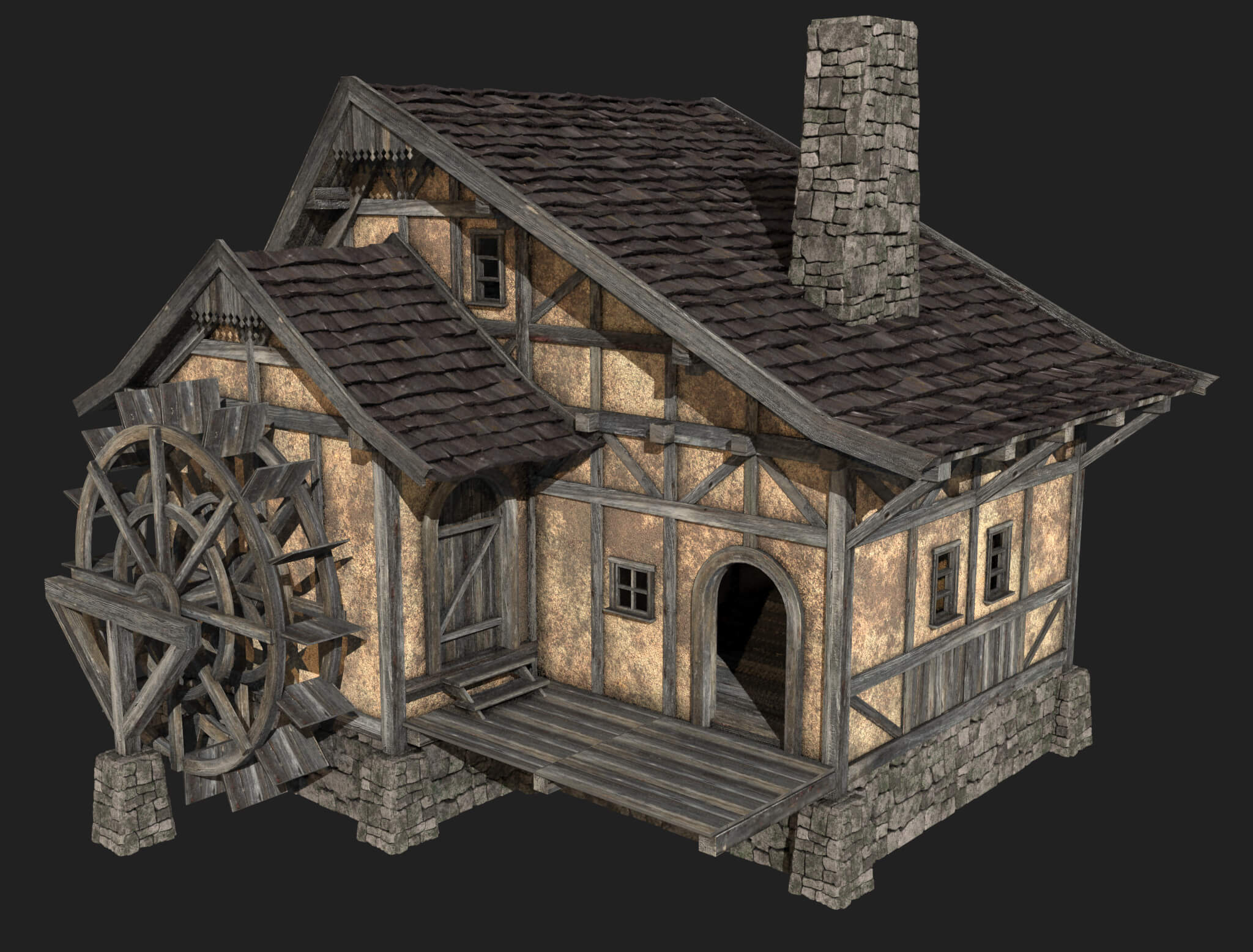 Fantasy Watermill Medieval Town Building Collection - 3D Model by ...