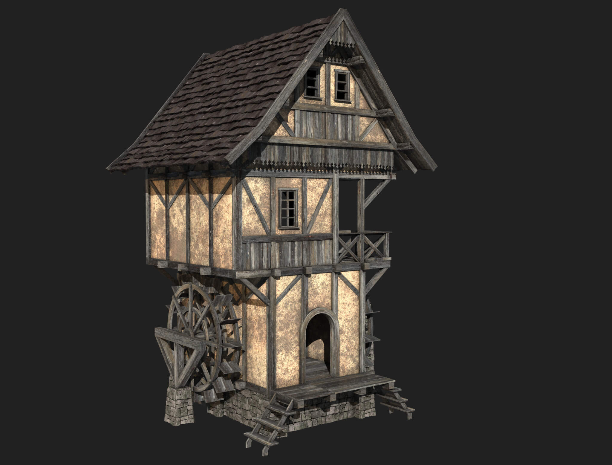 Fantasy Watermill Medieval Town Building Collection - 3D Model by ...