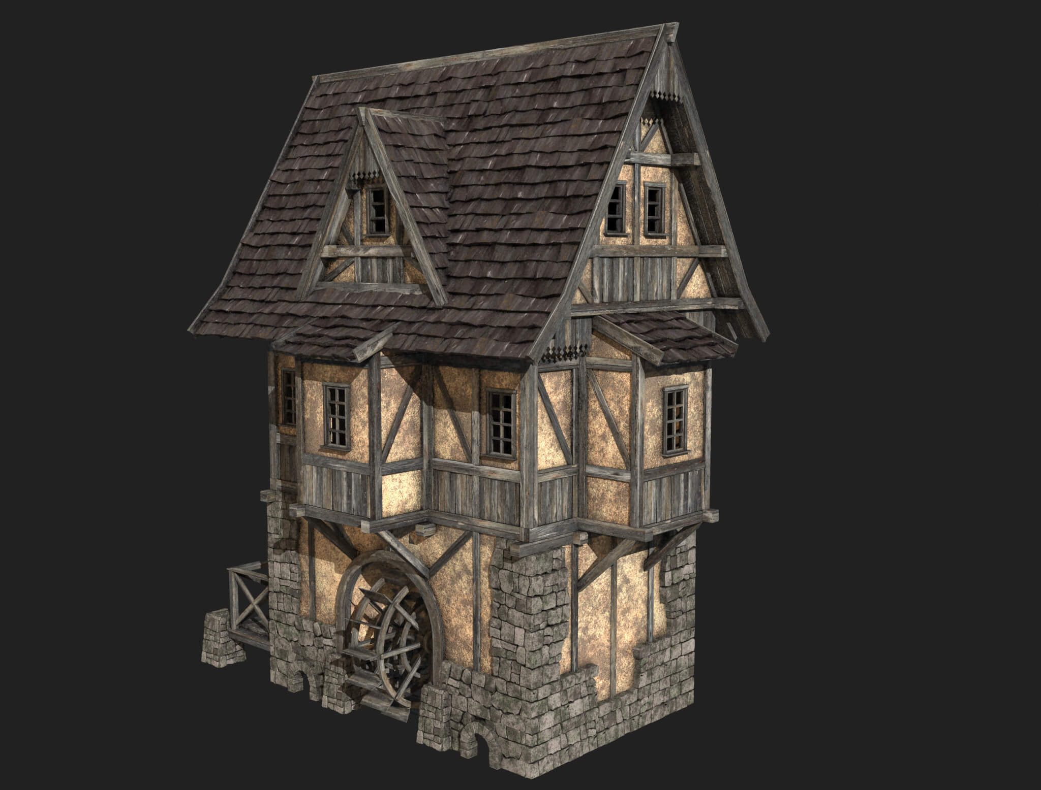 Fantasy Watermill Medieval Town Building Collection - 3D Model by ...