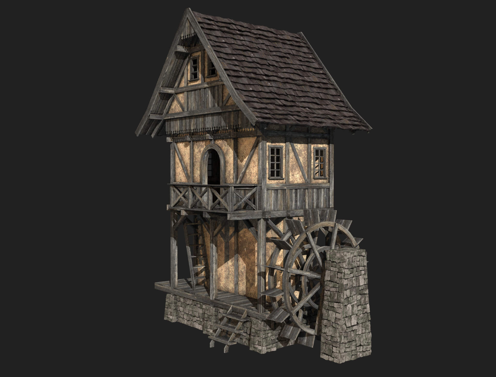 Fantasy Watermill Medieval Town Building Collection - 3D Model by ...
