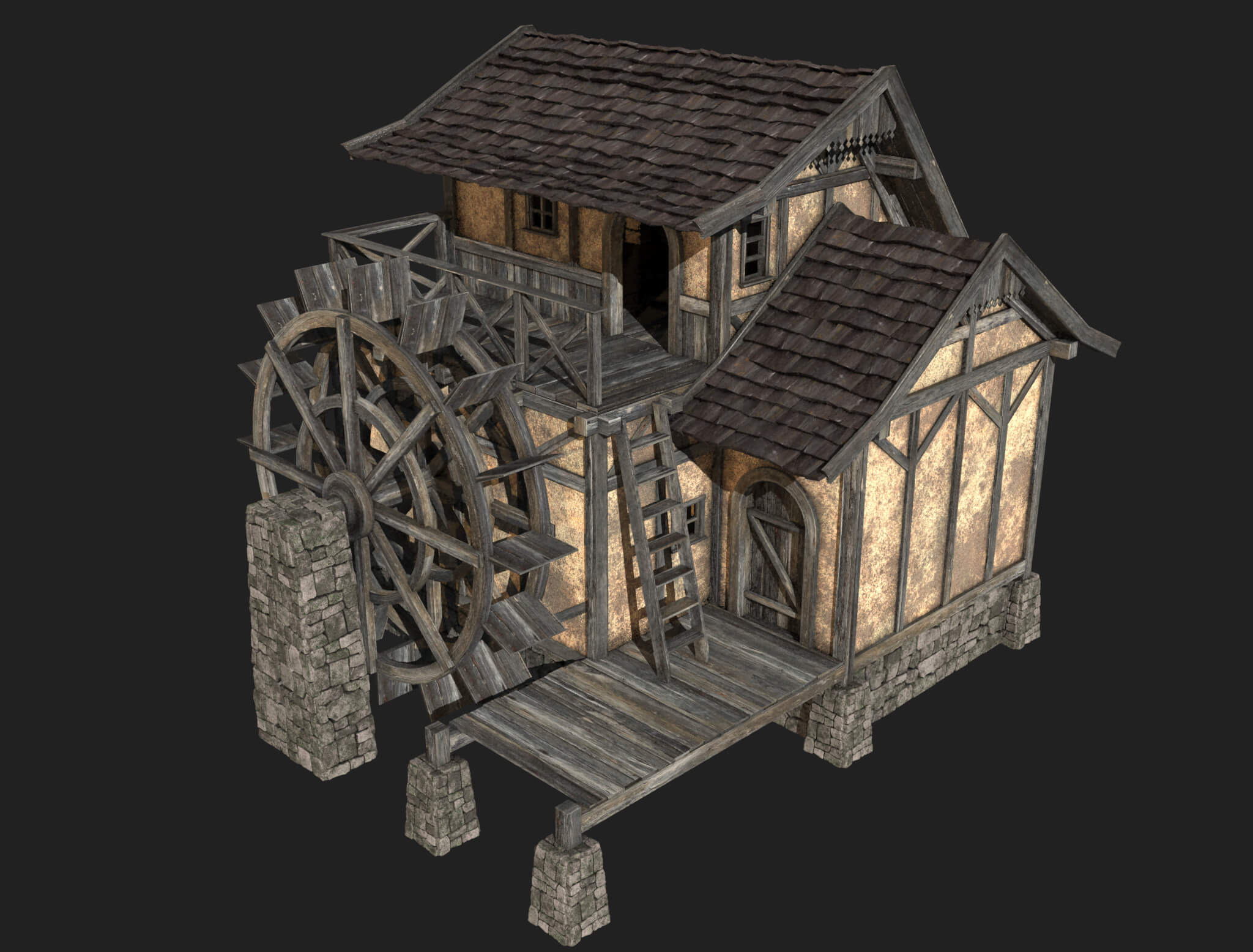 Fantasy Watermill Medieval Town Building Collection - 3D Model by ...