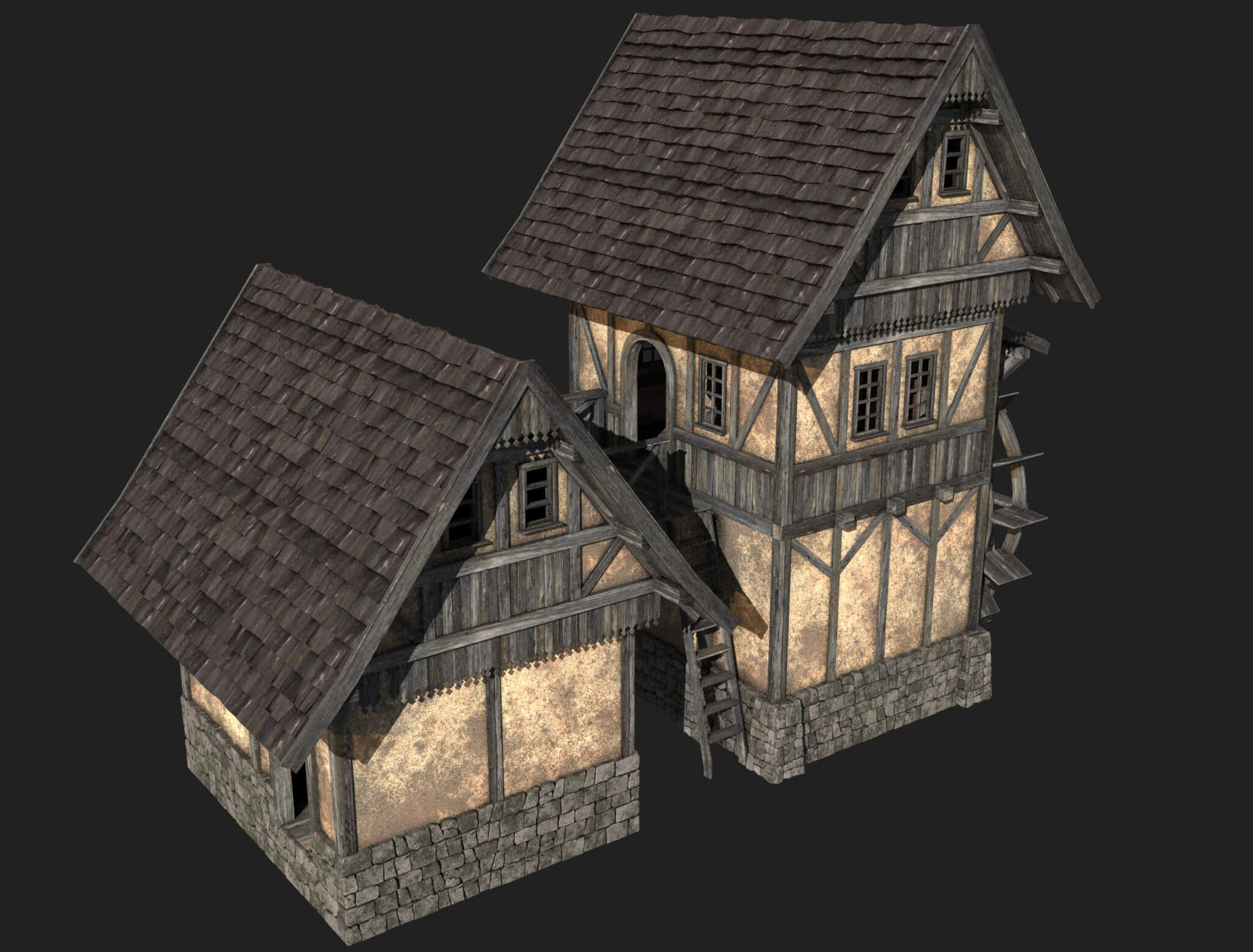Fantasy Watermill Medieval Town Building Collection - 3D Model by ...