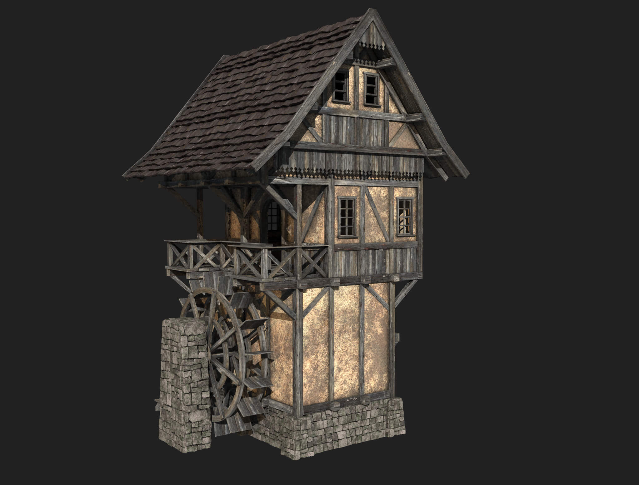 Fantasy Watermill Medieval Town Building Collection - 3D Model by ...