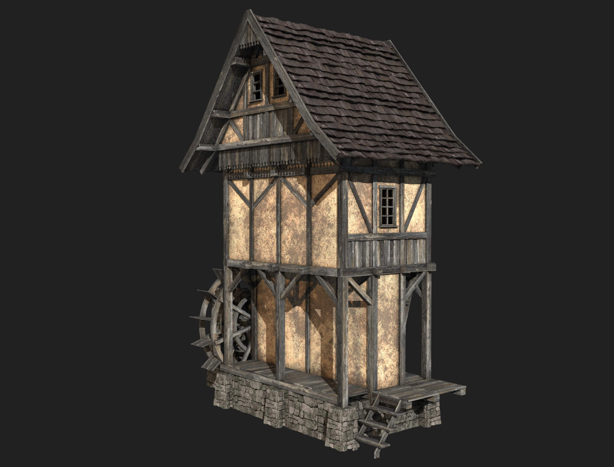 Fantasy Watermill Medieval Town Building Collection - 3D Model by ...