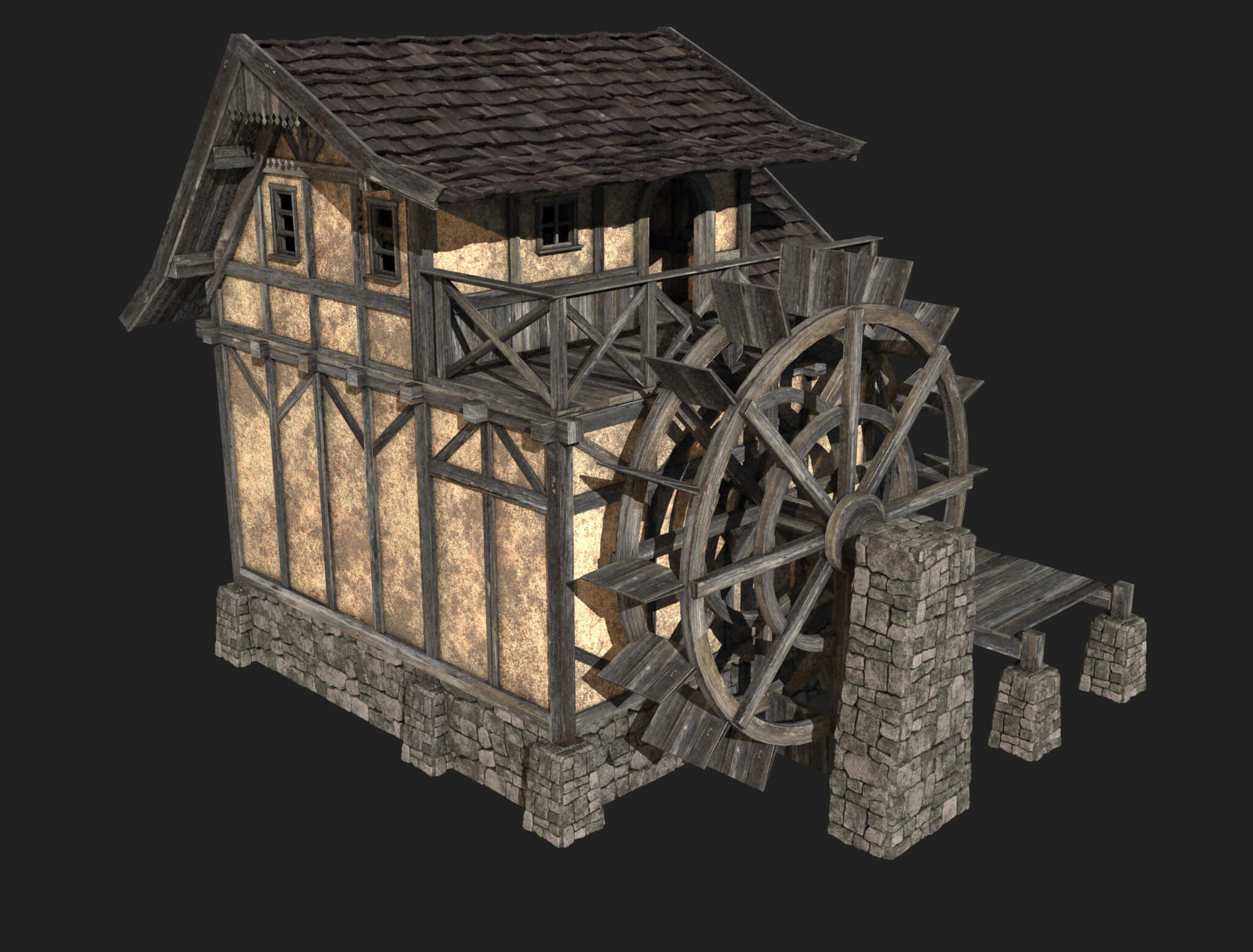 Fantasy Watermill Medieval Town Building Collection - 3D Model by ...