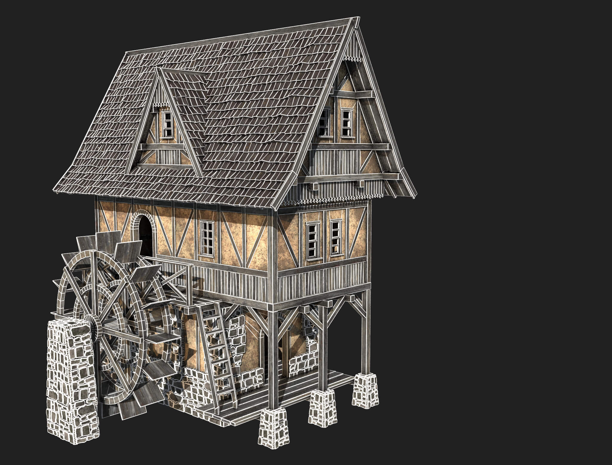 Fantasy Watermill Medieval Town Building Collection - 3D Model by ...