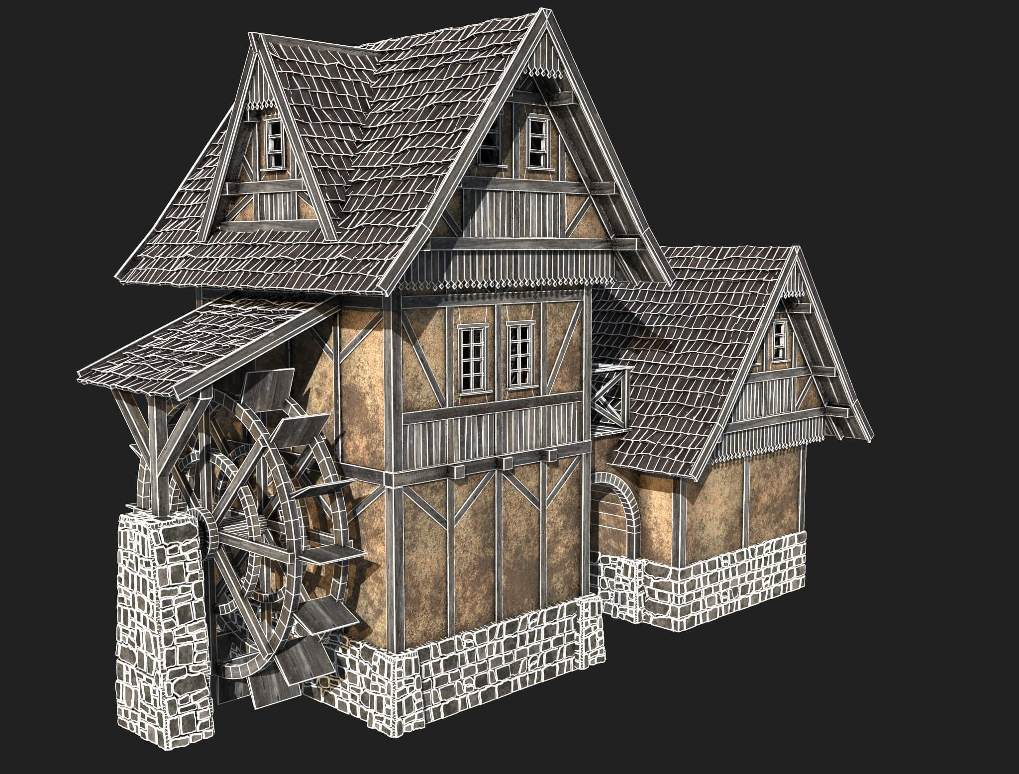 Fantasy Watermill Medieval Town Building Collection - 3D Model by ...