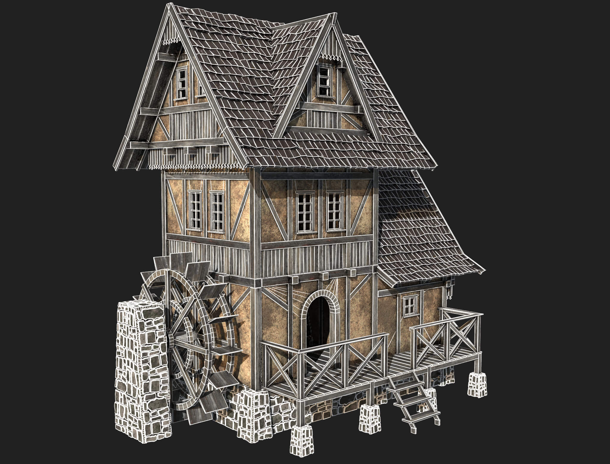 Fantasy Watermill Medieval Town Building Collection - 3D Model by ...