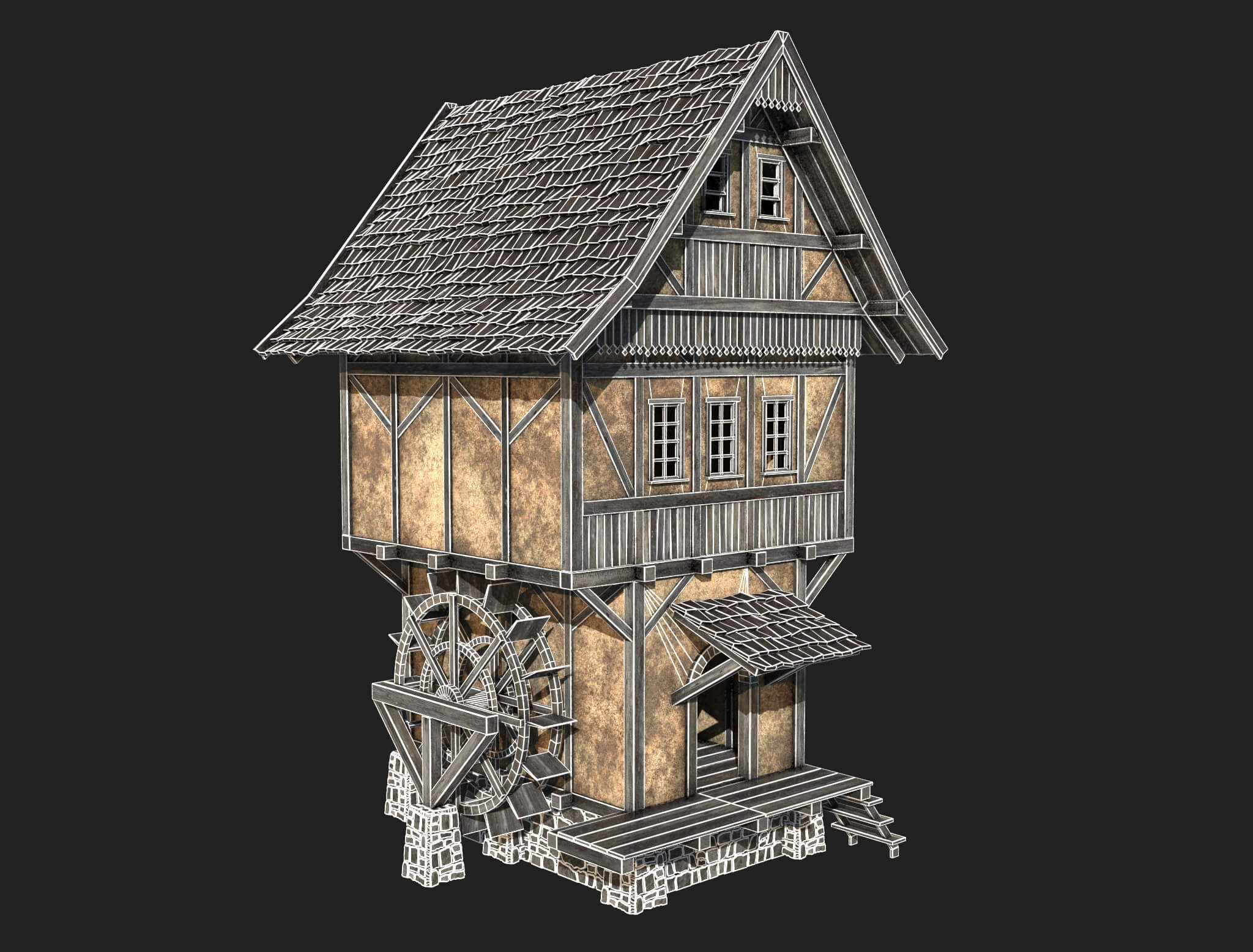 Fantasy Watermill Medieval Town Building Collection - 3D Model by ...