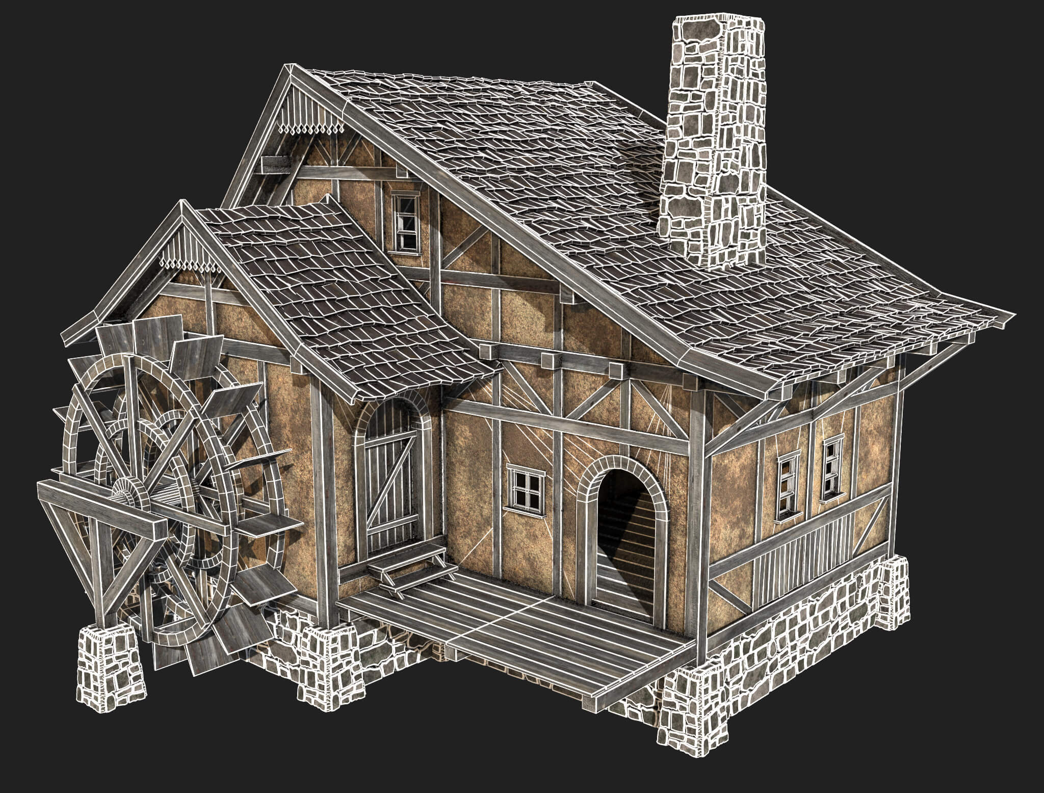 Fantasy Watermill Medieval Town Building Collection - 3D Model by ...