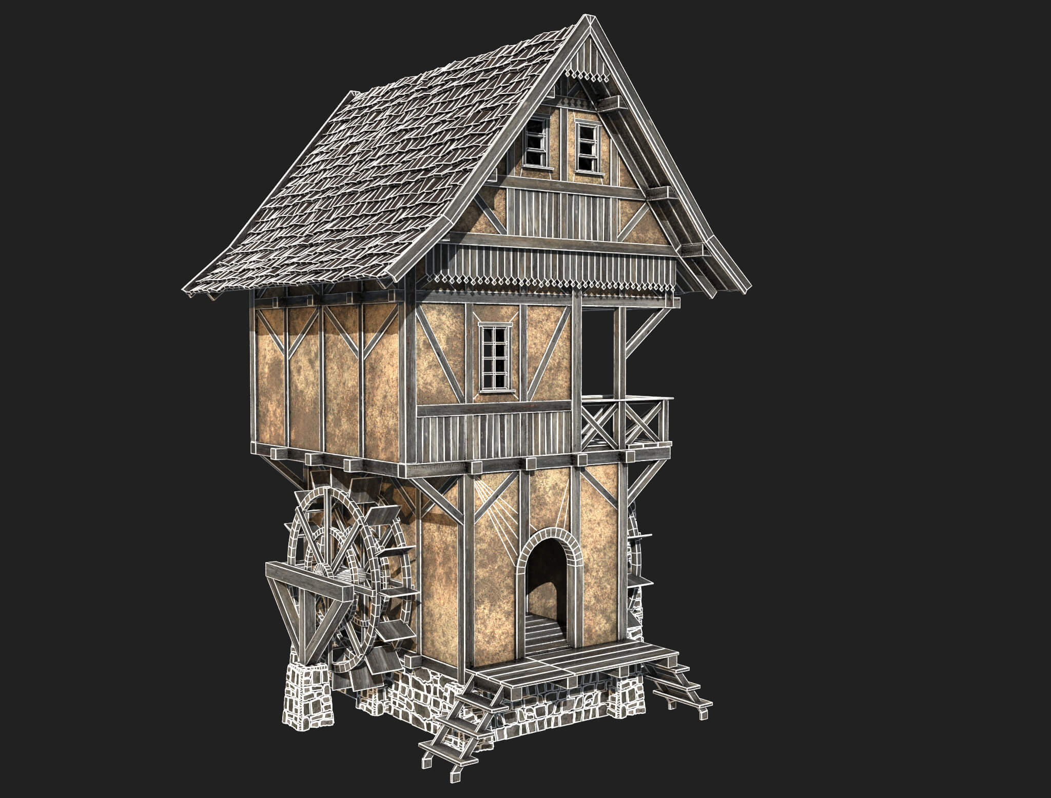 Fantasy Watermill Medieval Town Building Collection - 3D Model by ...