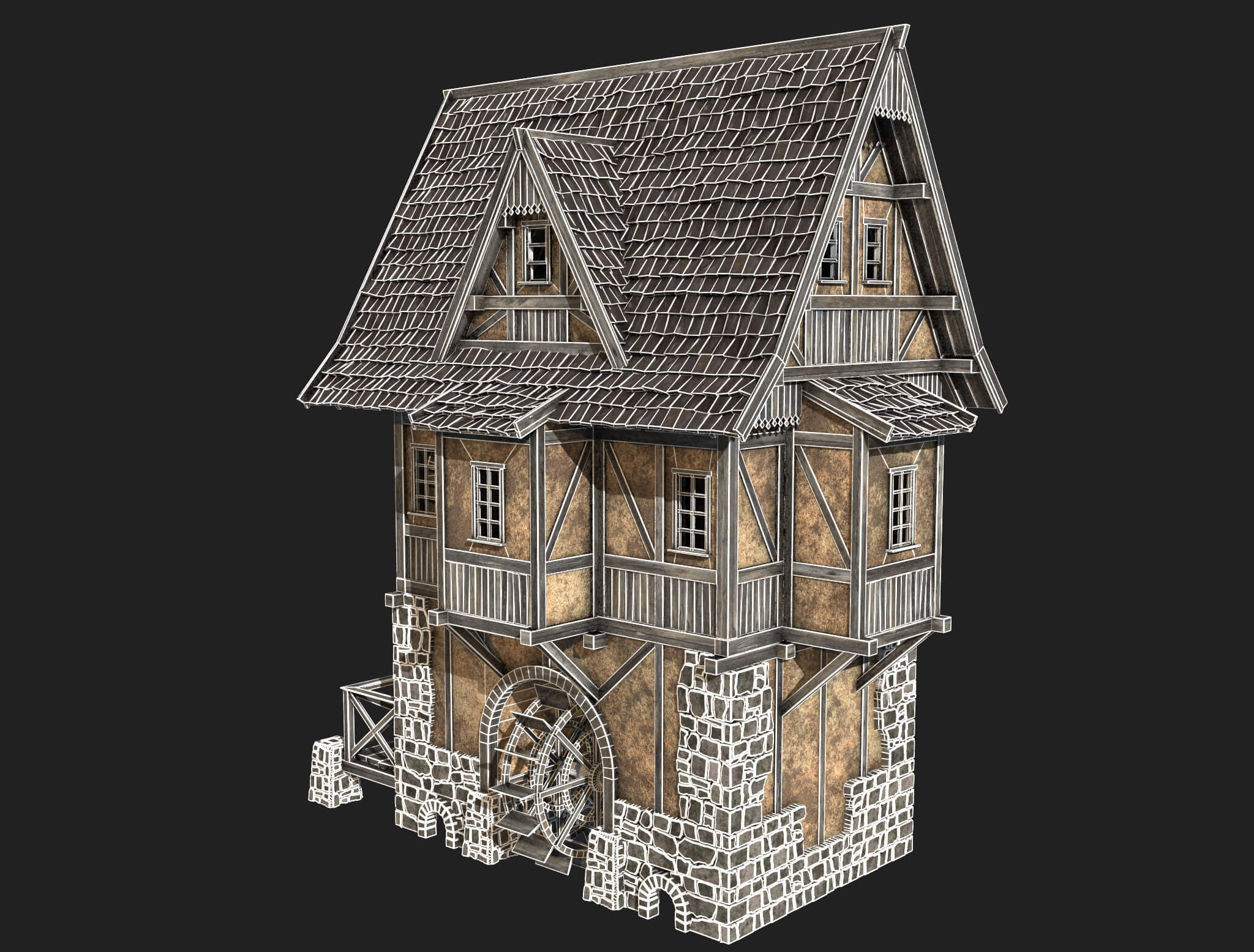Fantasy Watermill Medieval Town Building Collection - 3D Model by ...