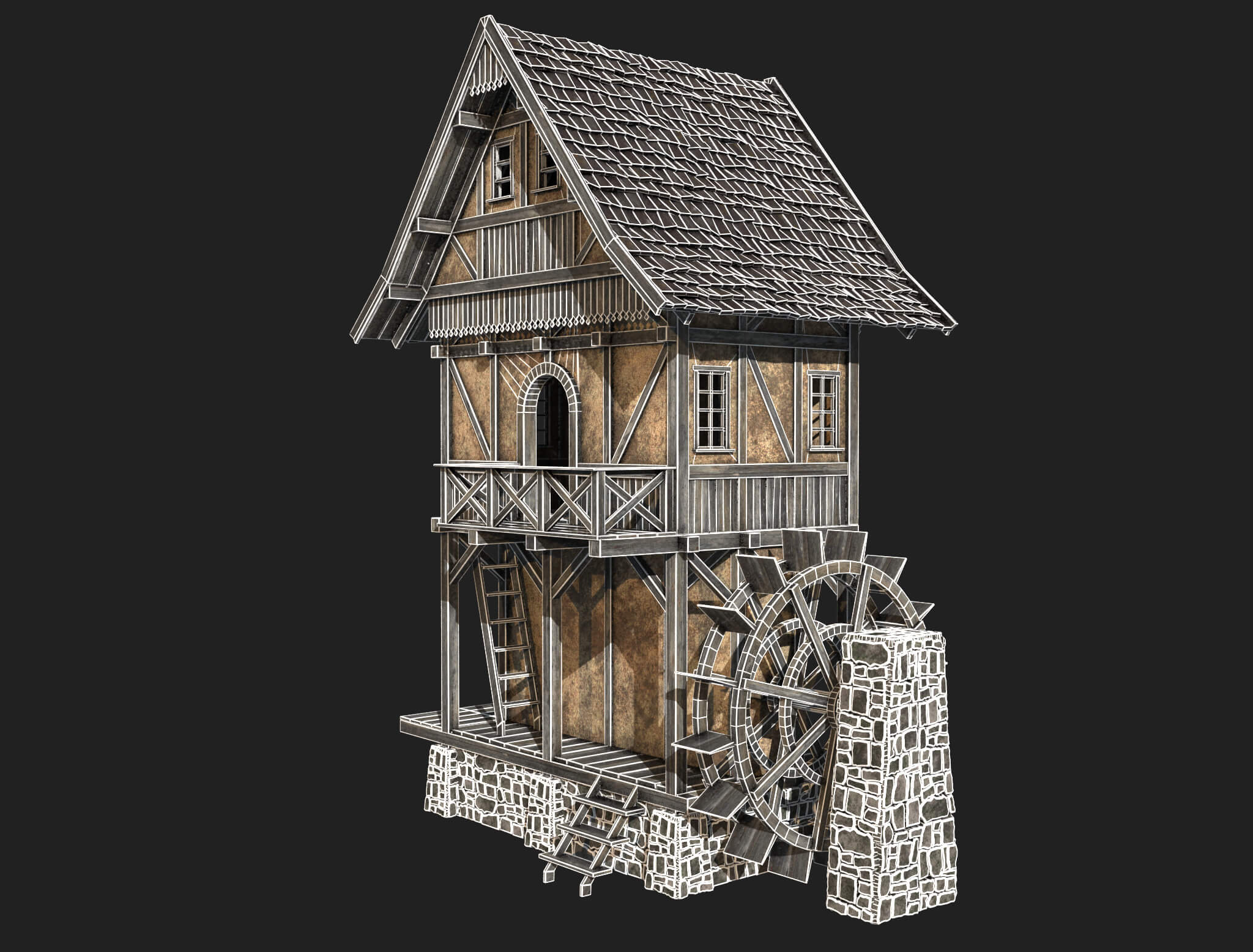 Fantasy Watermill Medieval Town Building Collection - 3D Model by ...