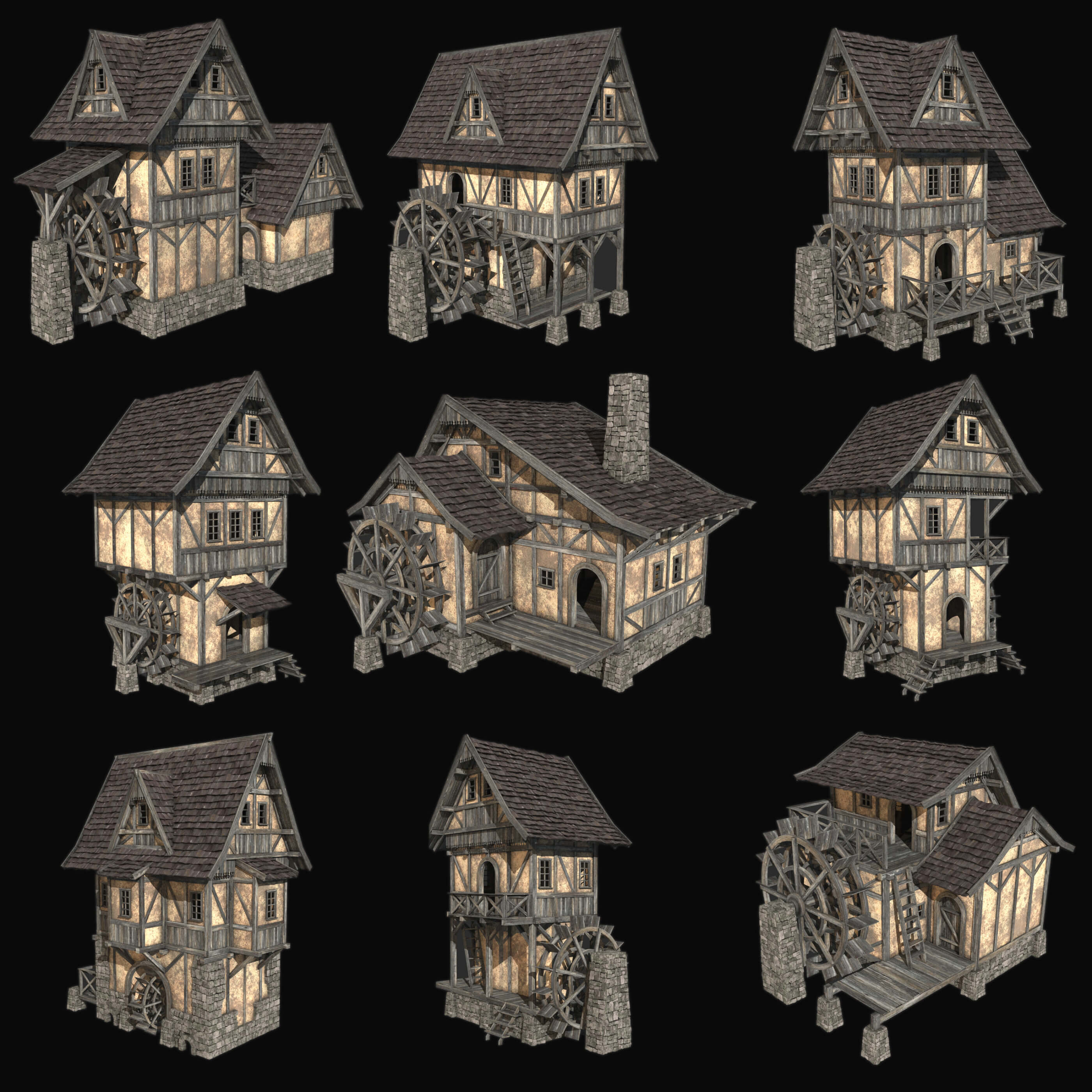 Fantasy Watermill Medieval Town Building Collection - 3D Model by ...