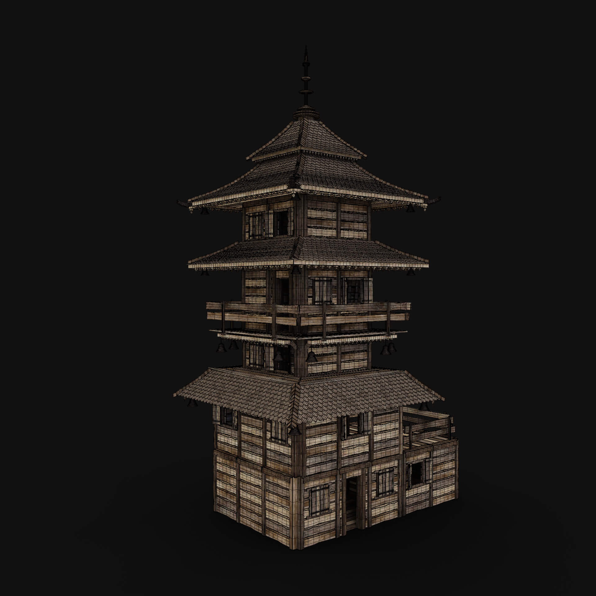 Feudal Japanese Watchtower Temple Collection - 3D Model by Enterables