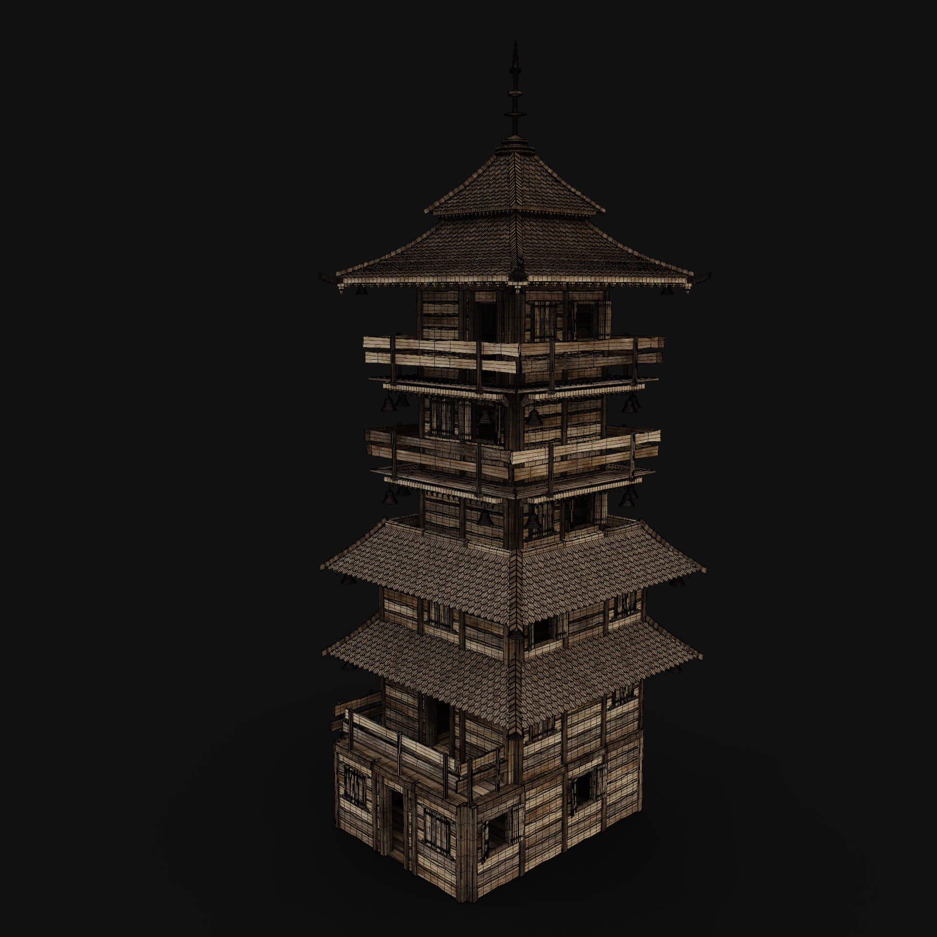 Feudal Japanese Watchtower Temple Collection - 3D Model by Enterables