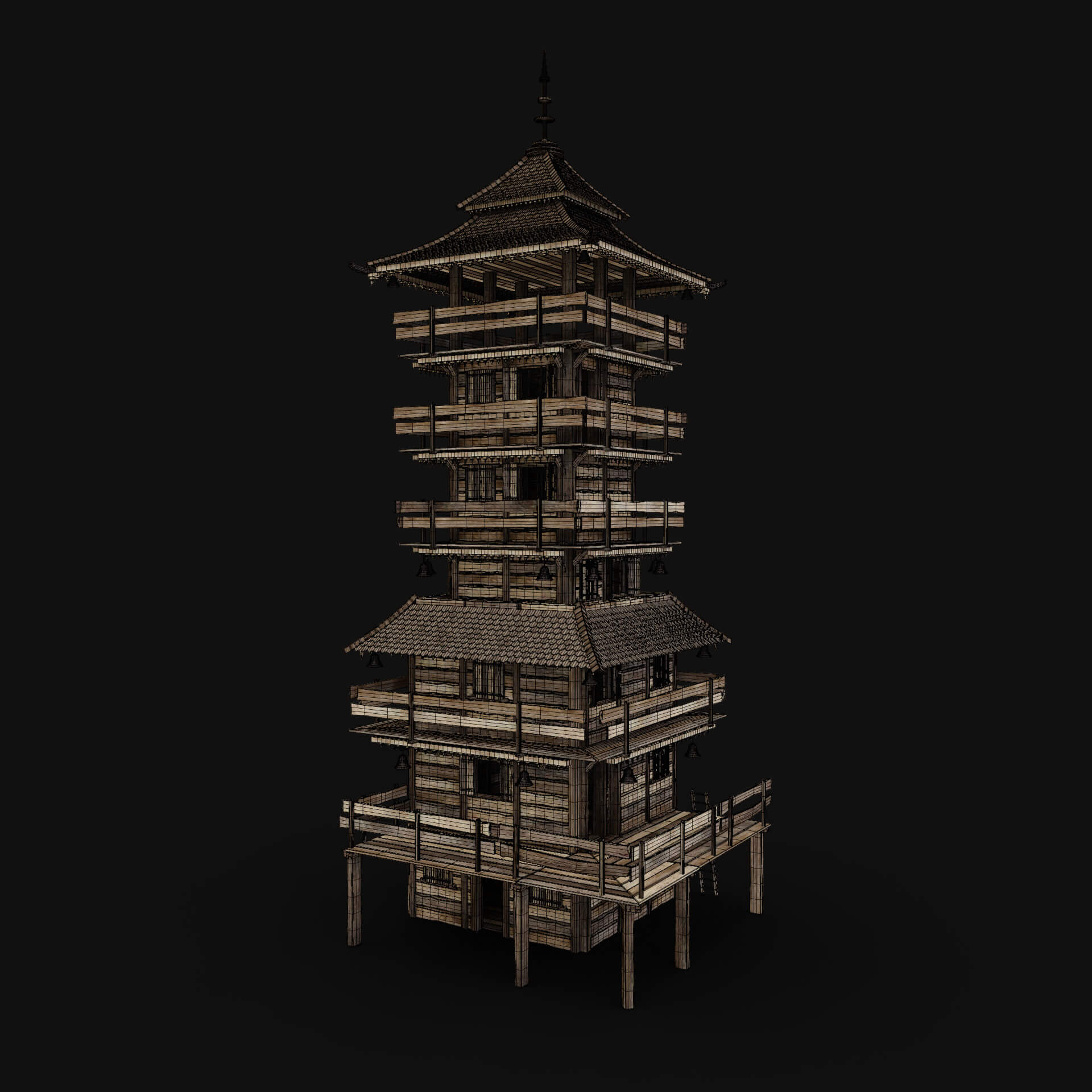 Feudal Japanese Watchtower Temple Collection - 3D Model by Enterables