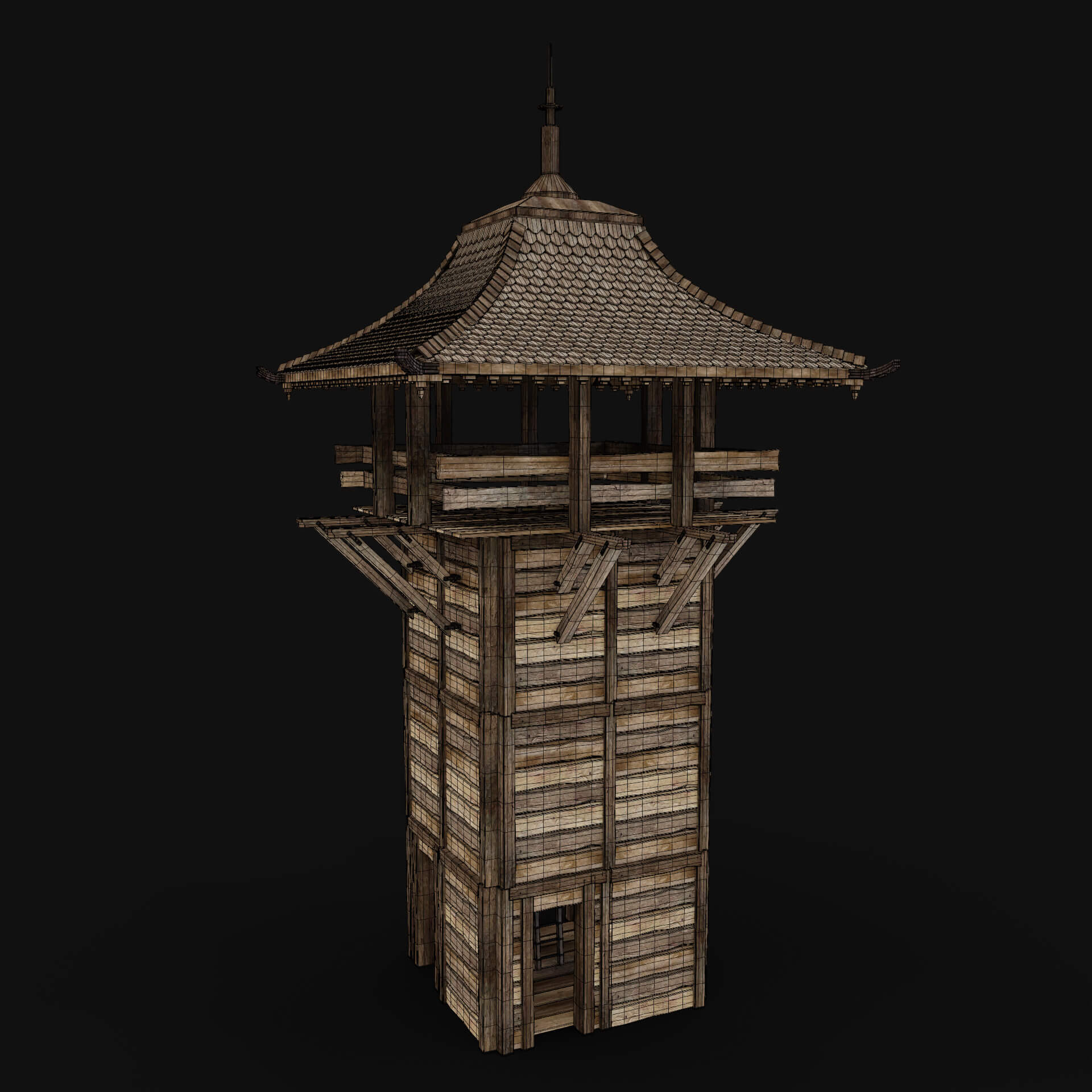 Feudal Japanese Watchtower Temple Collection - 3D Model by Enterables
