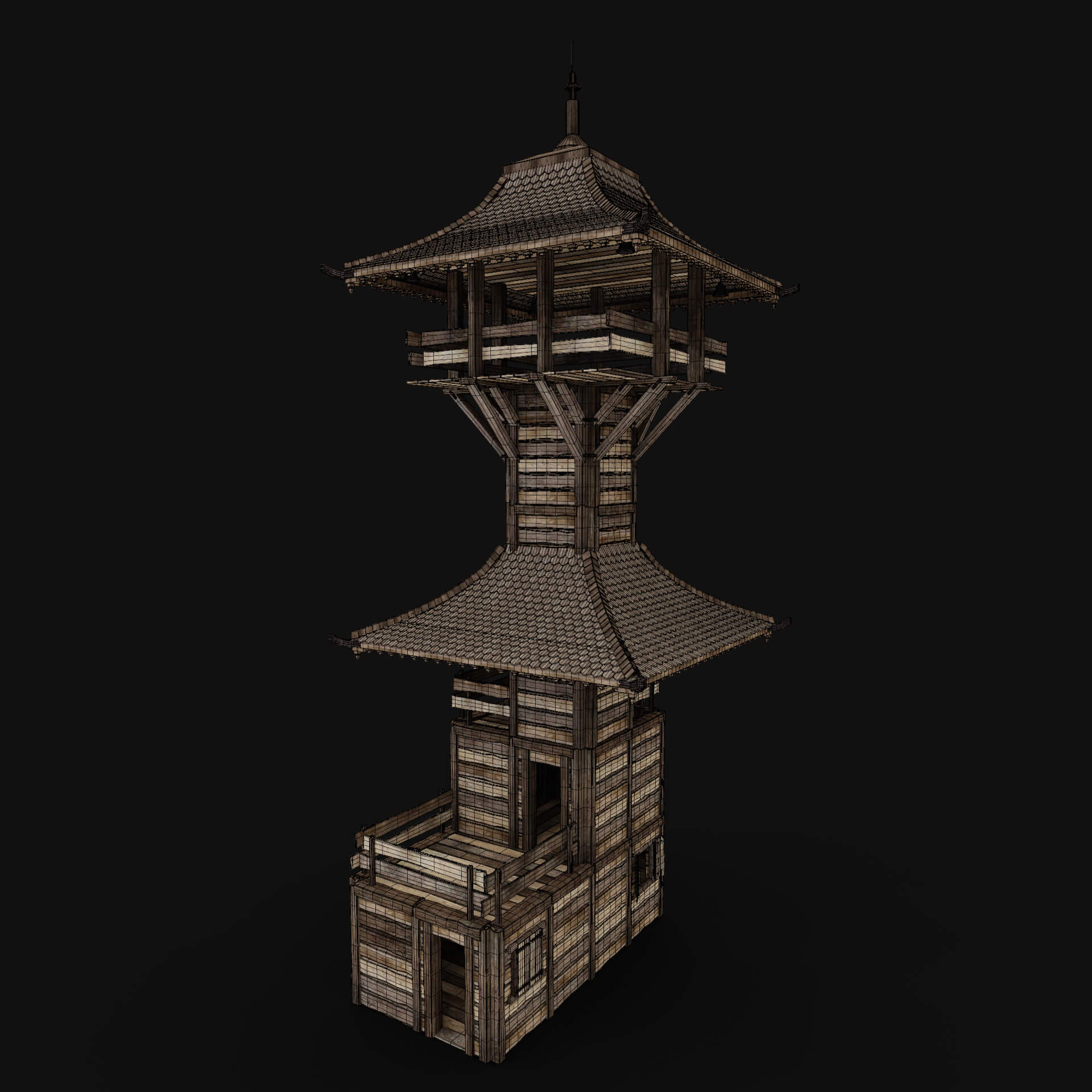 Feudal Japanese Watchtower Temple Collection - 3D Model by Enterables