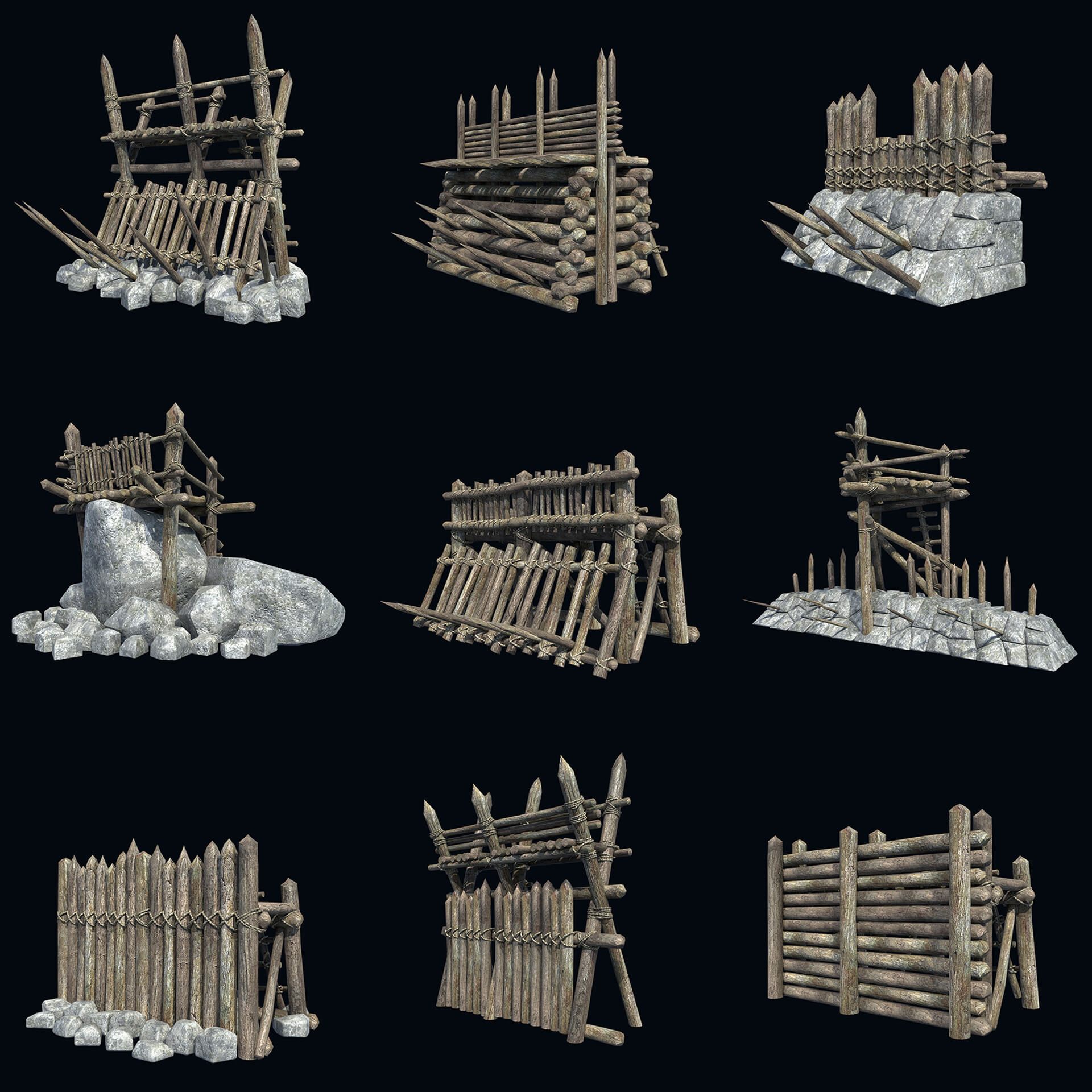 Fort Medieval Palisade Barrier Collection - 3D Model by Enterables