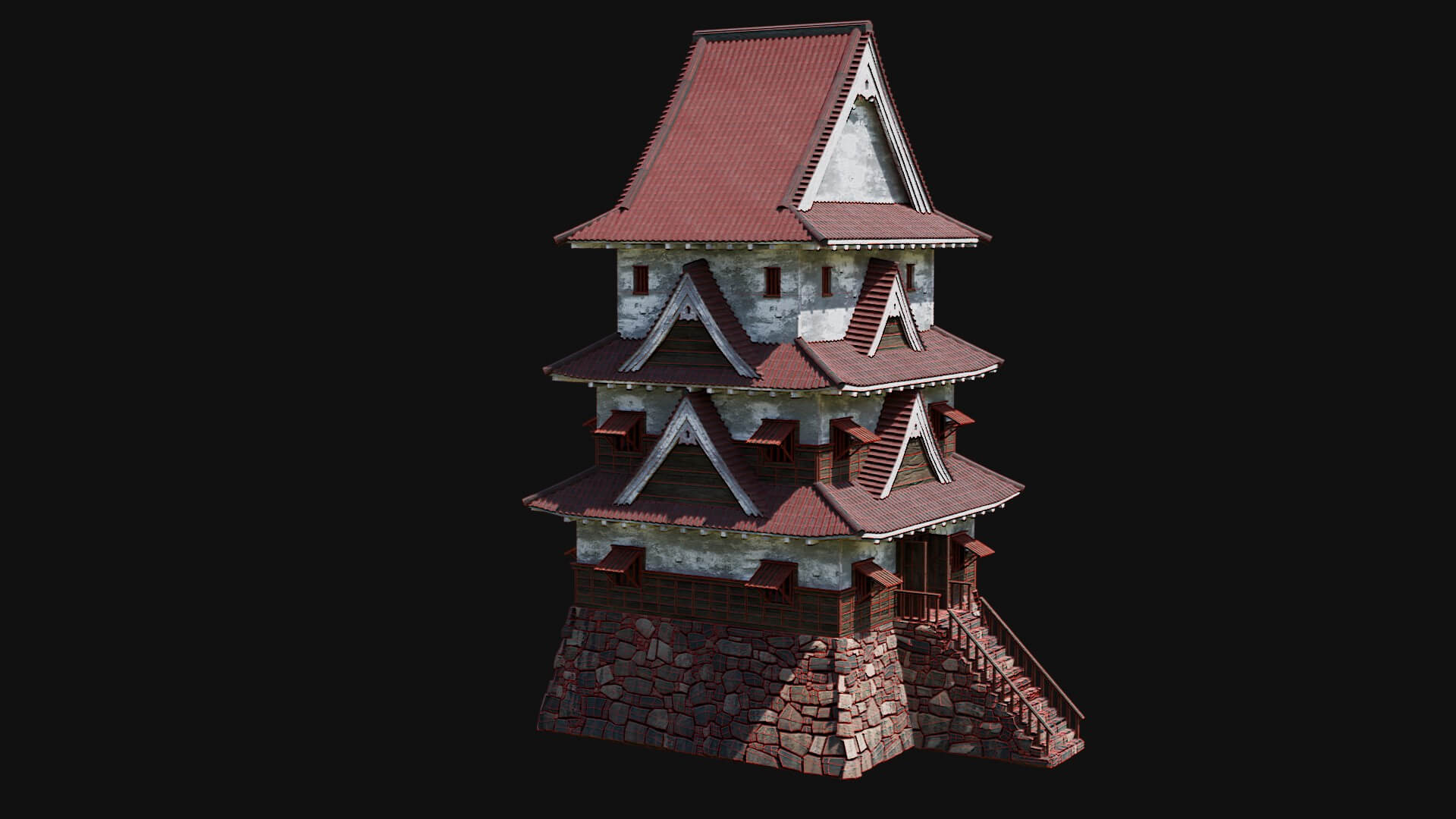 Japanese Fortress Feudal Watchtower Collection - 3D Model by Enterables