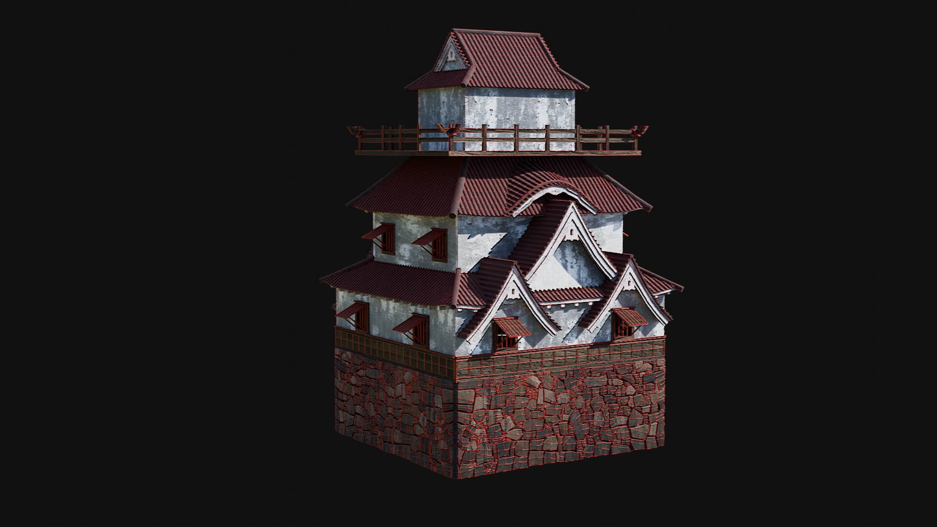 Japanese Fortress Feudal Watchtower Collection - 3D Model by Enterables